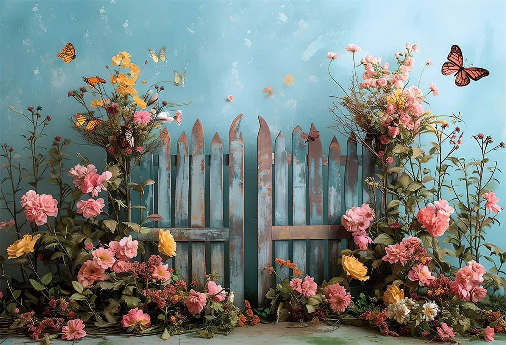Blue Room Flowers Fence Garden Kids Adult Birthday Party Portrait r ...