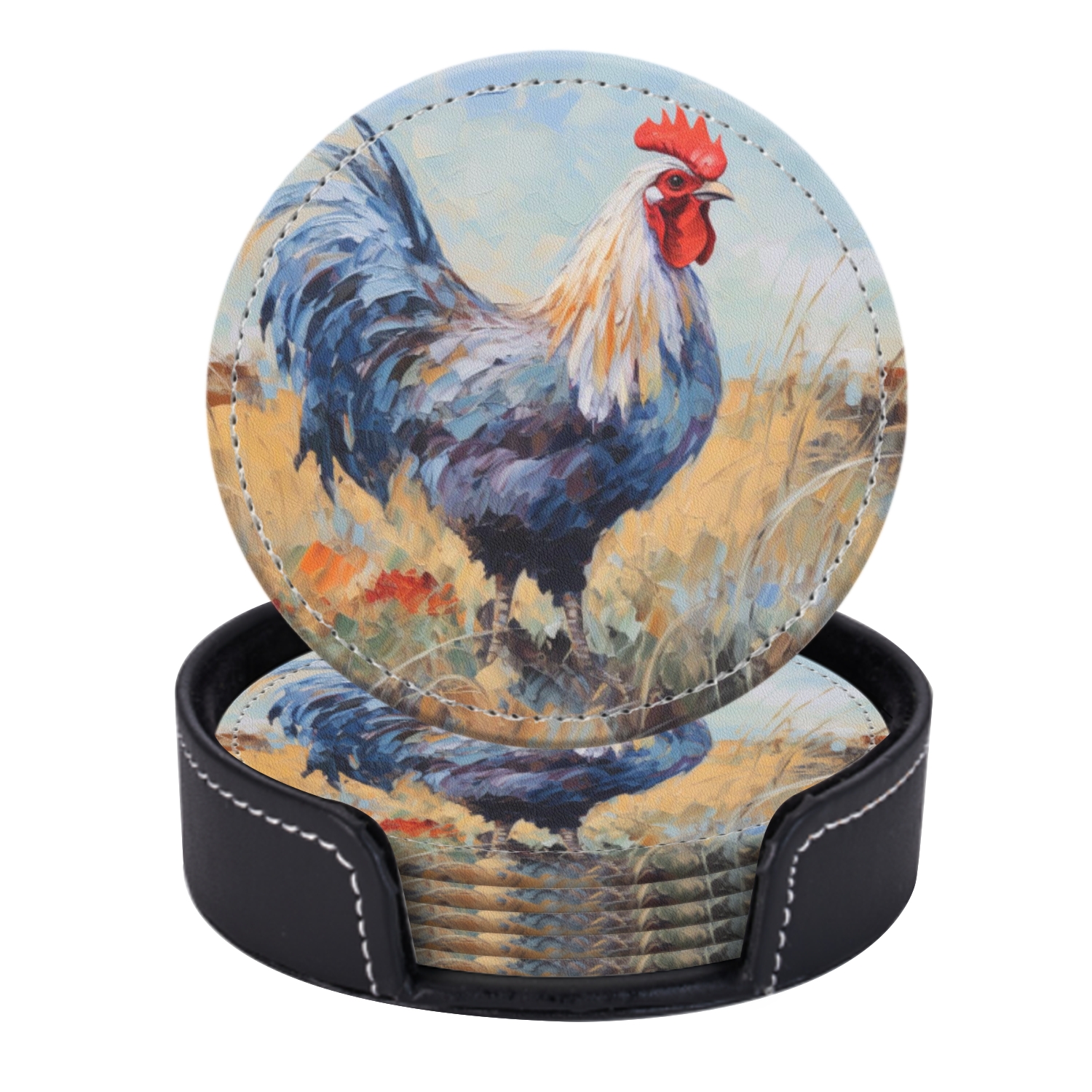 PU Leather Coasters for Drinks Bar Beer,Set of 6 with Holder,Round ...