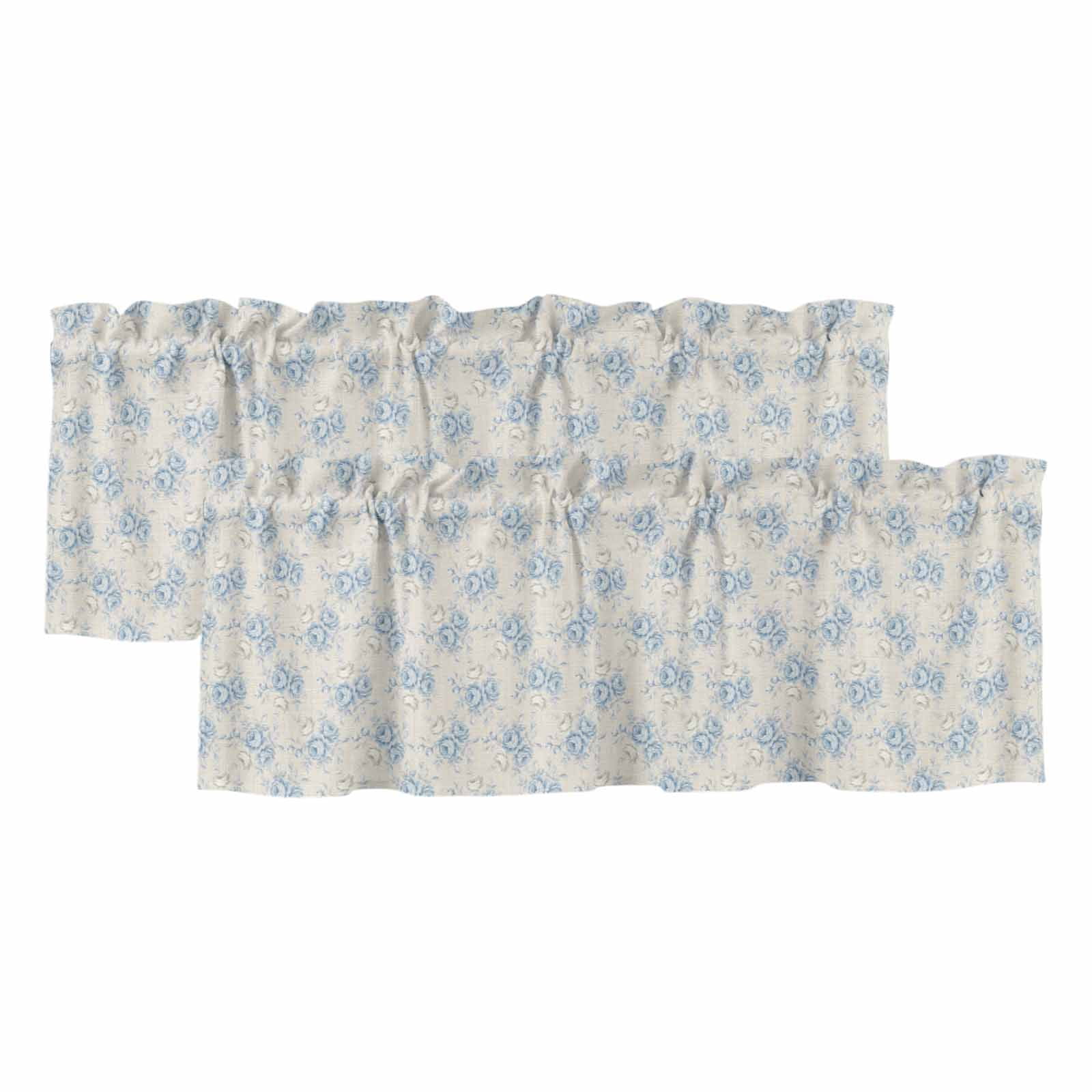 Blue Rose 2 Panels Kitchen Valance, Country Pastoral Vintage Farmhouse ...