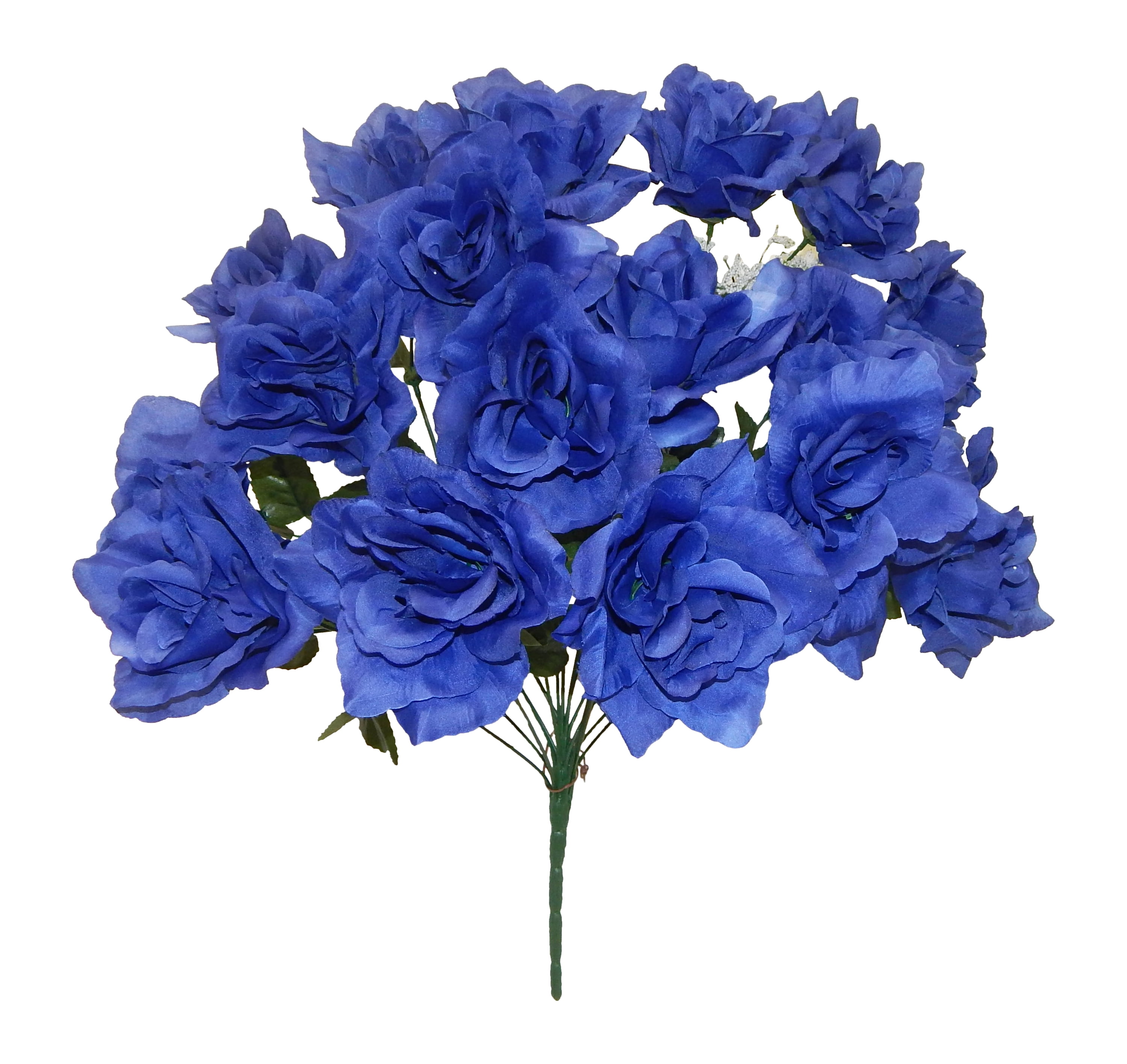 Blue Rose 22in Artificial Polysilk Faux Fake Open Bloom Flower Bush for ...