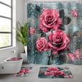 Blue Rose 4Pcs Bathroom Shower Curtain Sets Rain Butterfly Floral ...