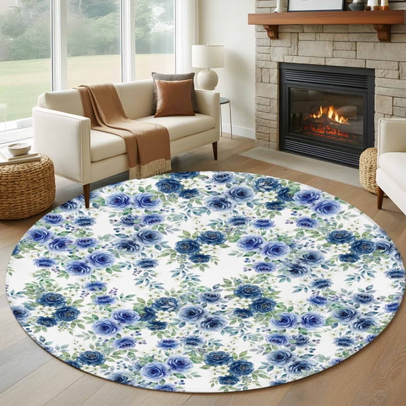 Blue Rose 8' Round Rug for Open Concept Living Room Seating Zone ...