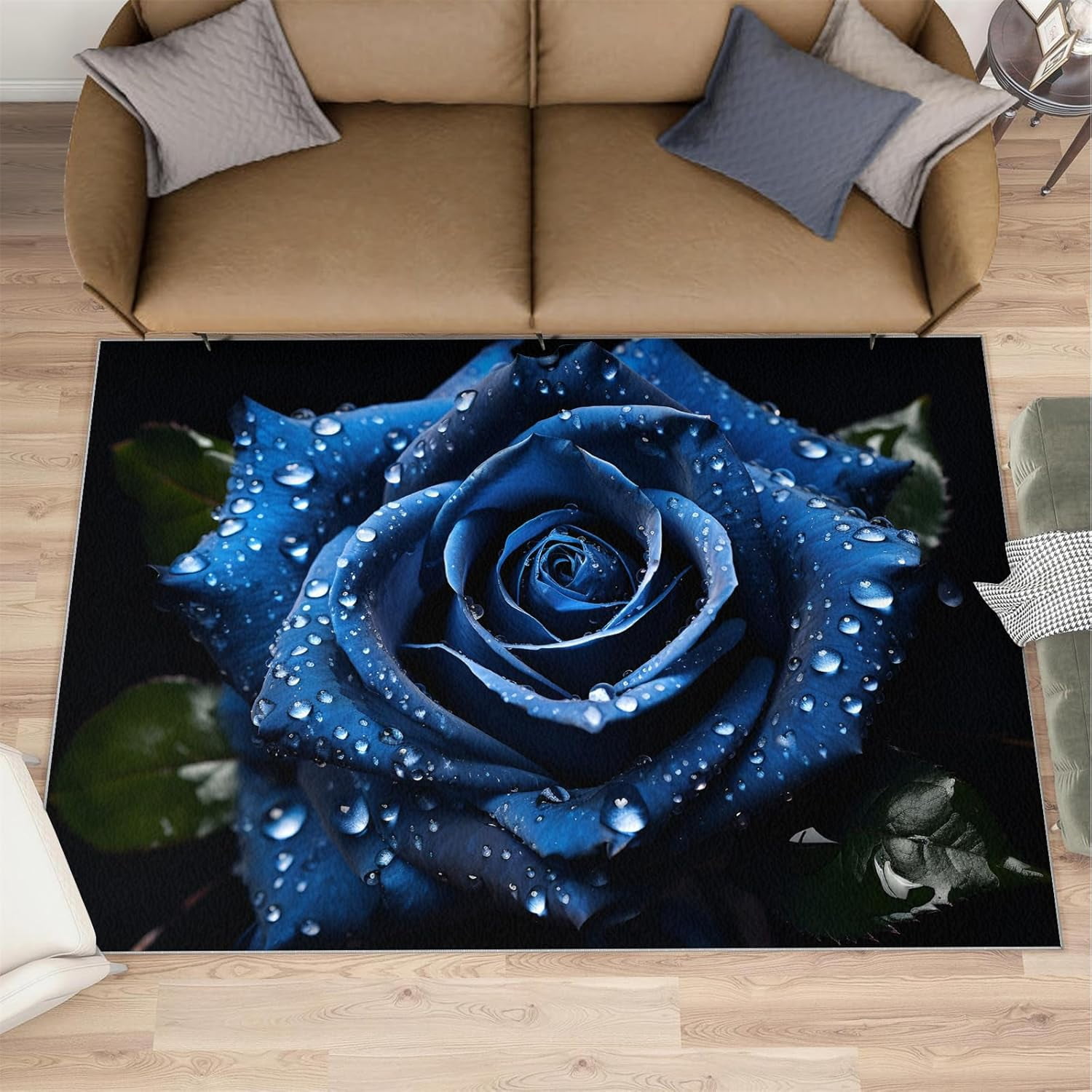 Blue Rose Area Rugs for Living Room - Modern Floral Area Rug, 3x5 Rug ...