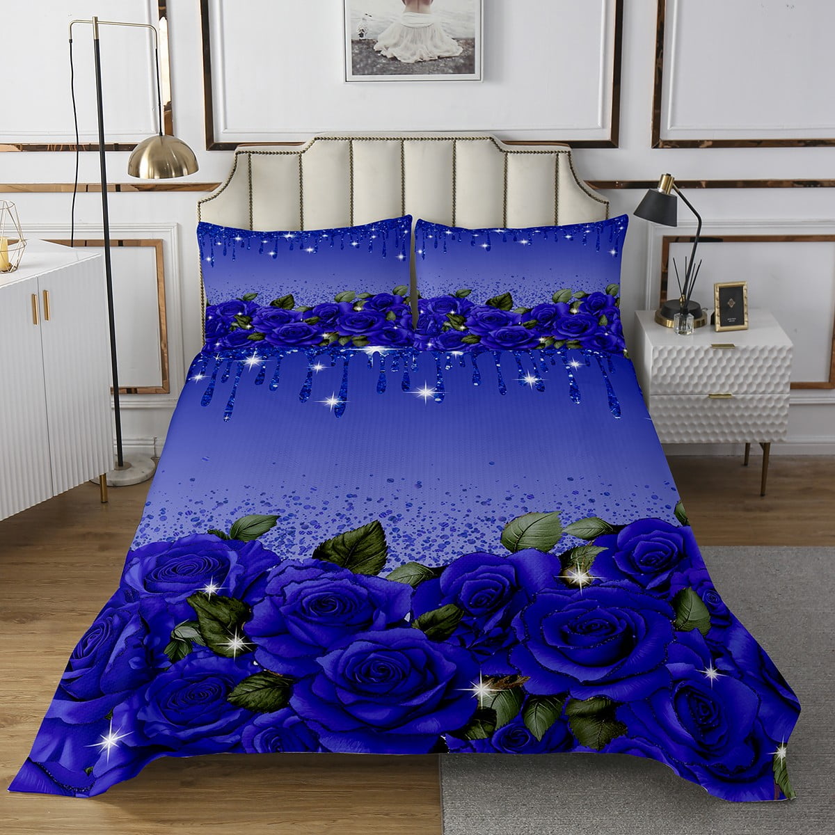 Blue Rose Bedspread Set Diamond Crystal Fluid Art Coverlet Set,Abstract ...