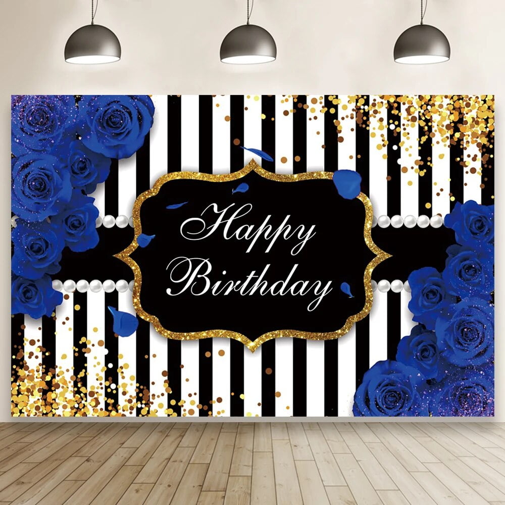 Blue Rose Birthday Party Photography Backdrops Pearl Necklace Golden ...