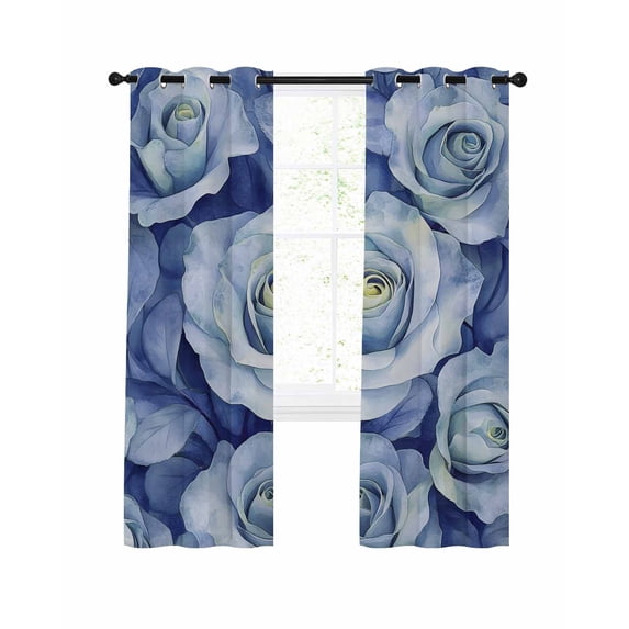 Blue Rose Blackout Curtains 72 Inch Length Spring Romantic Teal Floral ...