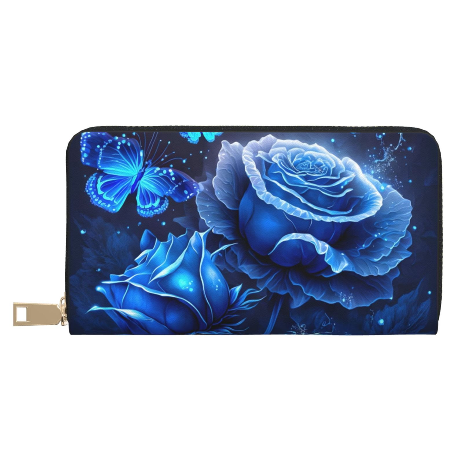Blue Rose Butterfly Beautiful Wallet Women, Leather Bifold Multi Card ...