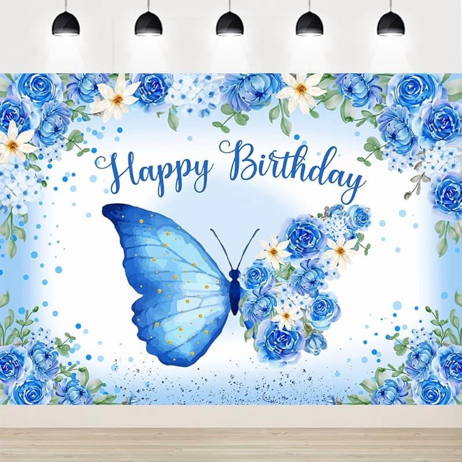 Blue Rose Butterfly Happy Birthday Backdrop Blue Butterfly Photography ...