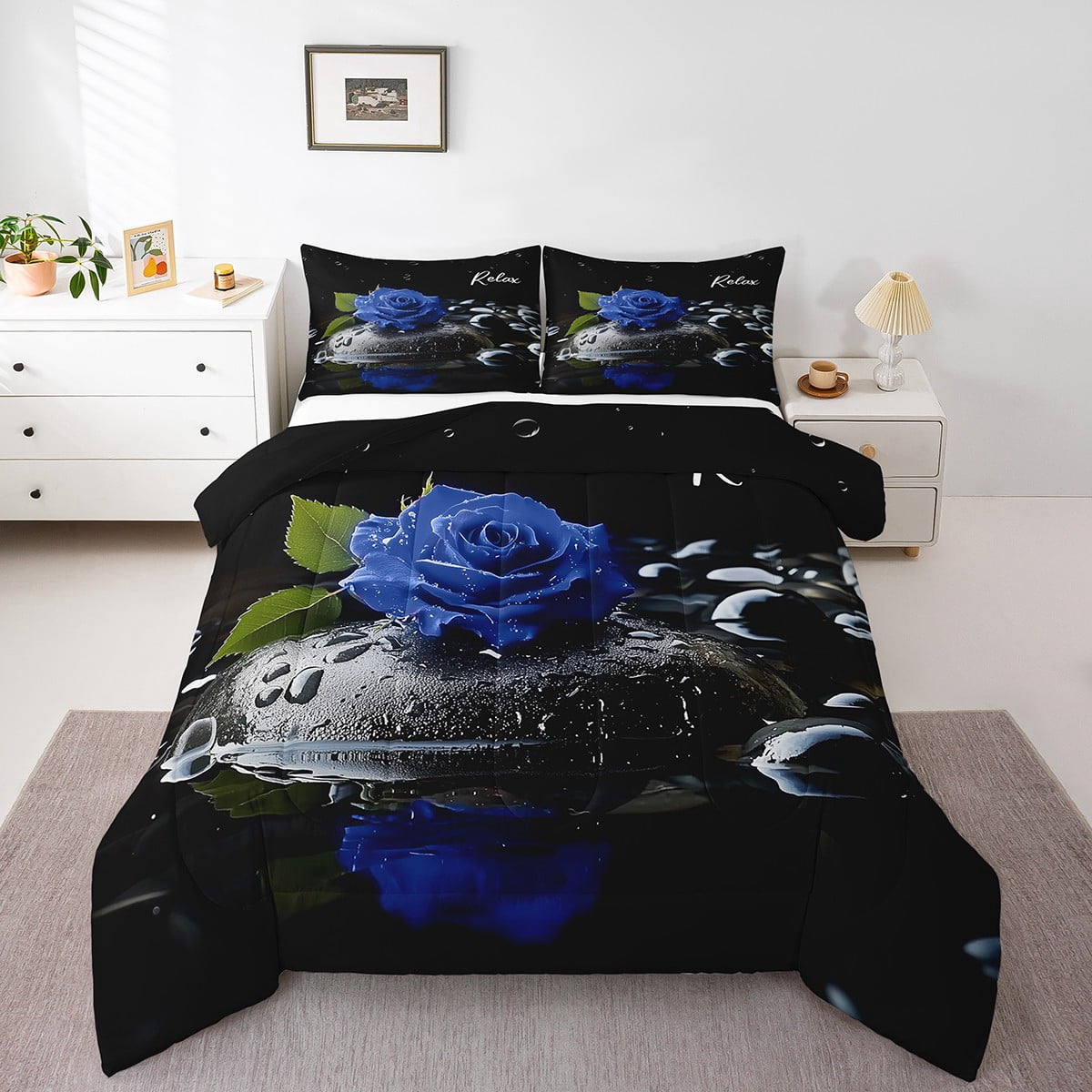 Blue Rose Comforter Aesthetic Rose Floral Comforter Set, Romantic Rose ...