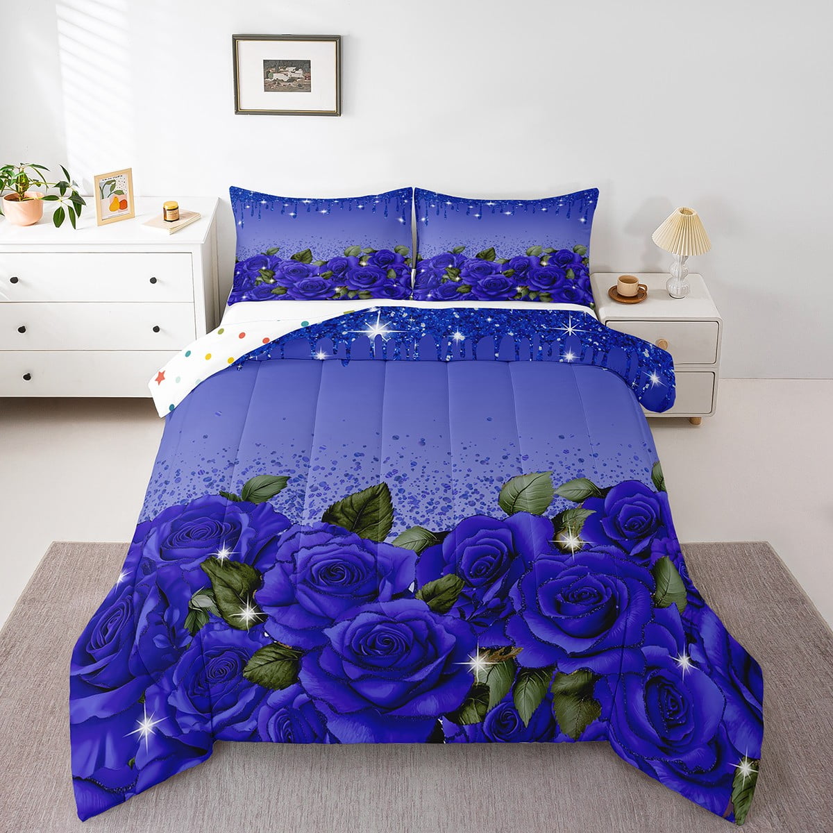 Blue Rose Comforter Set Diamond Crystal Fluid Art Bed Set,Abstract ...