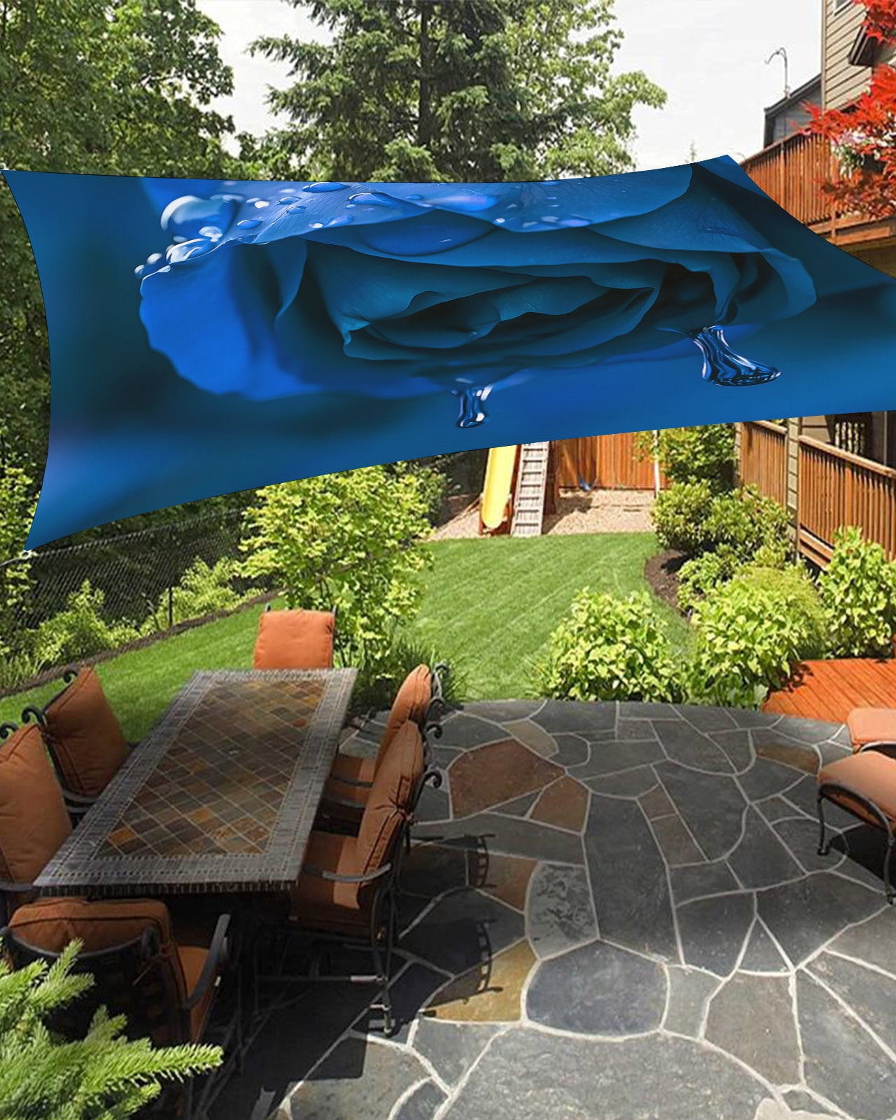 Blue Rose with Drops Sun Shade Sail 12'X16' Abstract Art UV Block ...