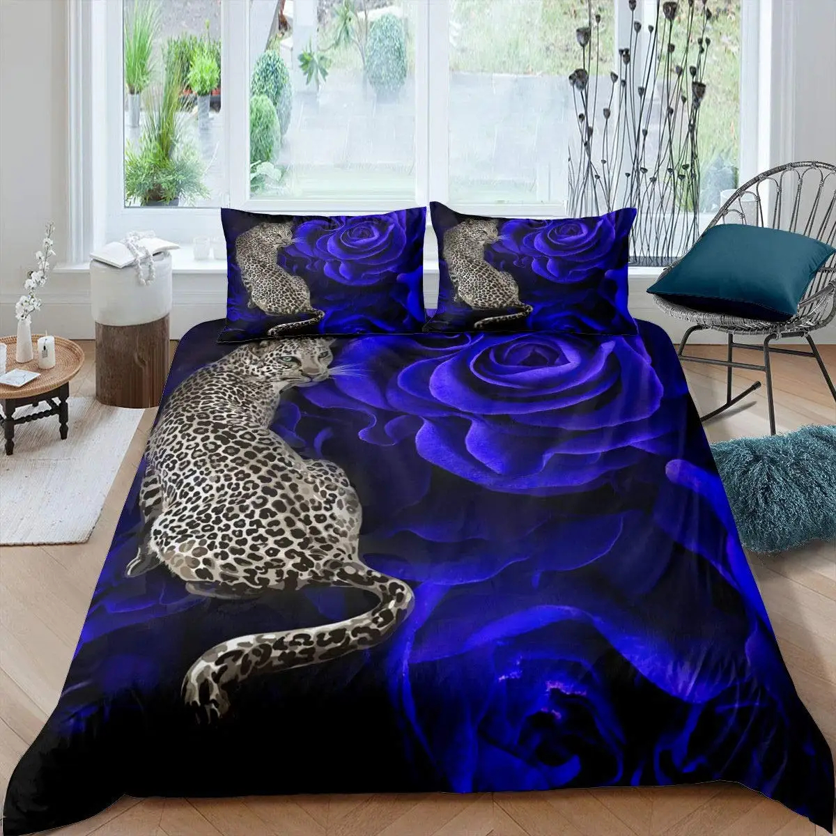 Blue Rose Duvet Cover Set King Size 3D Printed Blossom Flowers Bedding ...