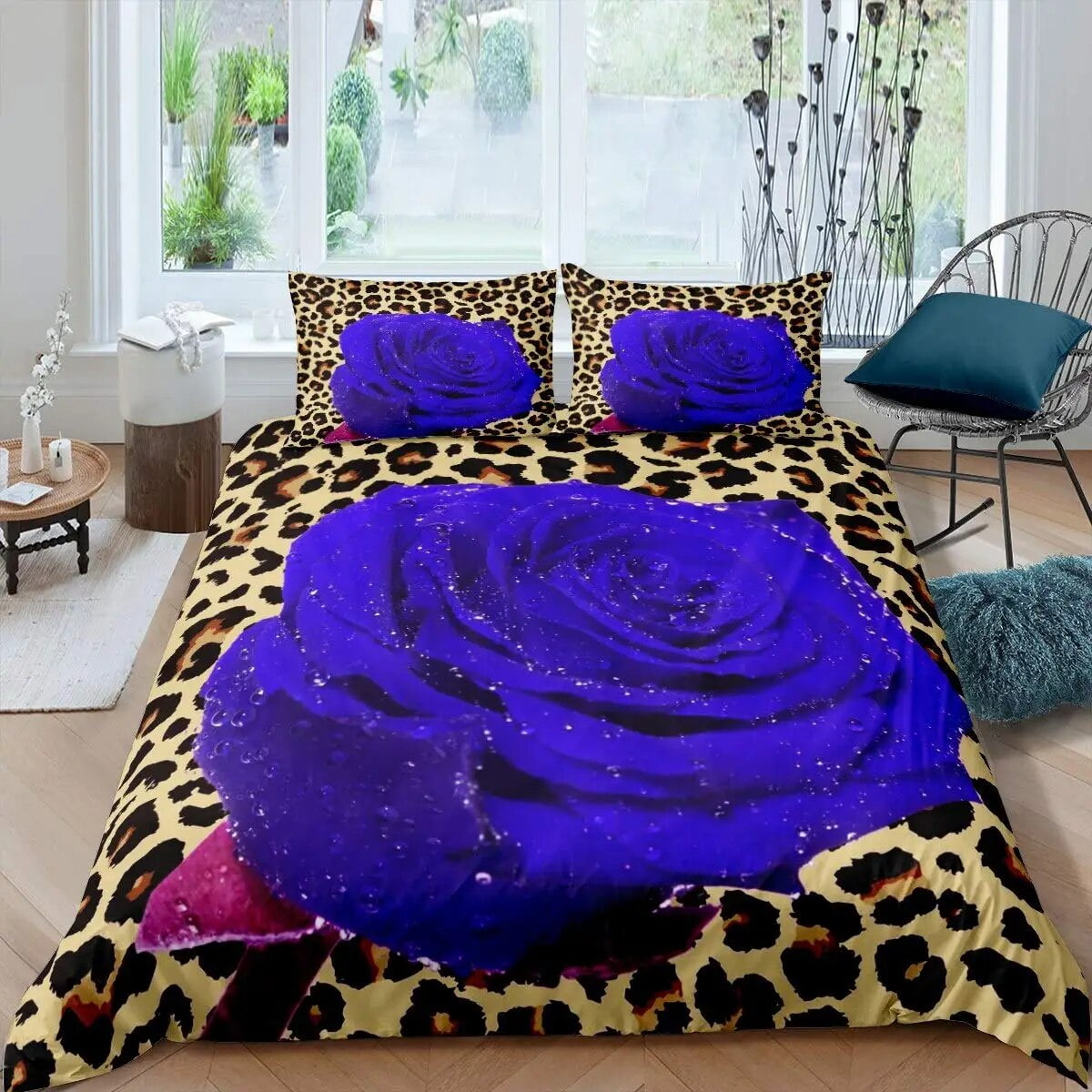 Blue Rose Duvet Cover Set King Size 3D Printed Blossom Flowers Bedding ...