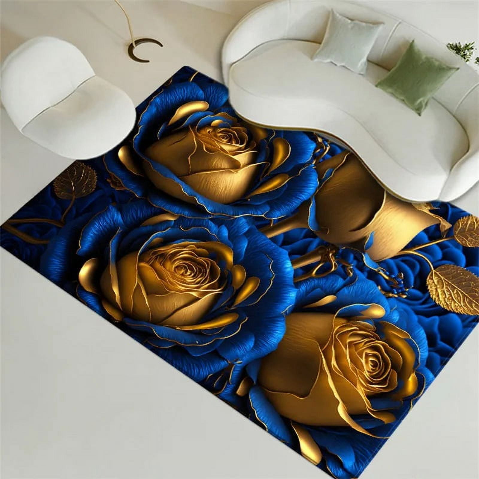 Blue Rose Floral 3D Carpet Modern Sofa for Living Room Beautiful Coffee ...