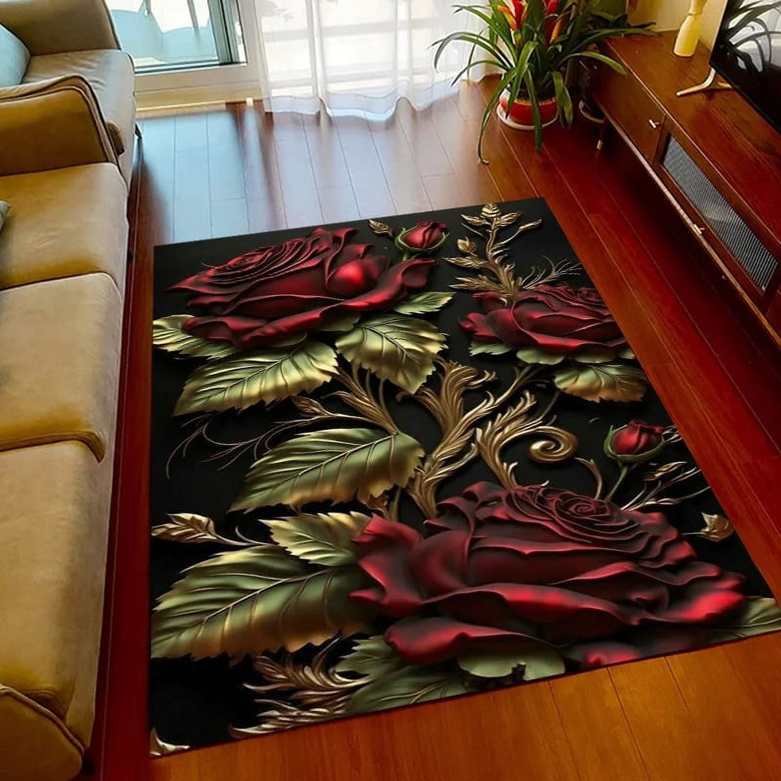 Blue Rose Floral 3D Carpet Modern Sofa for Living Room Beautiful Coffee ...