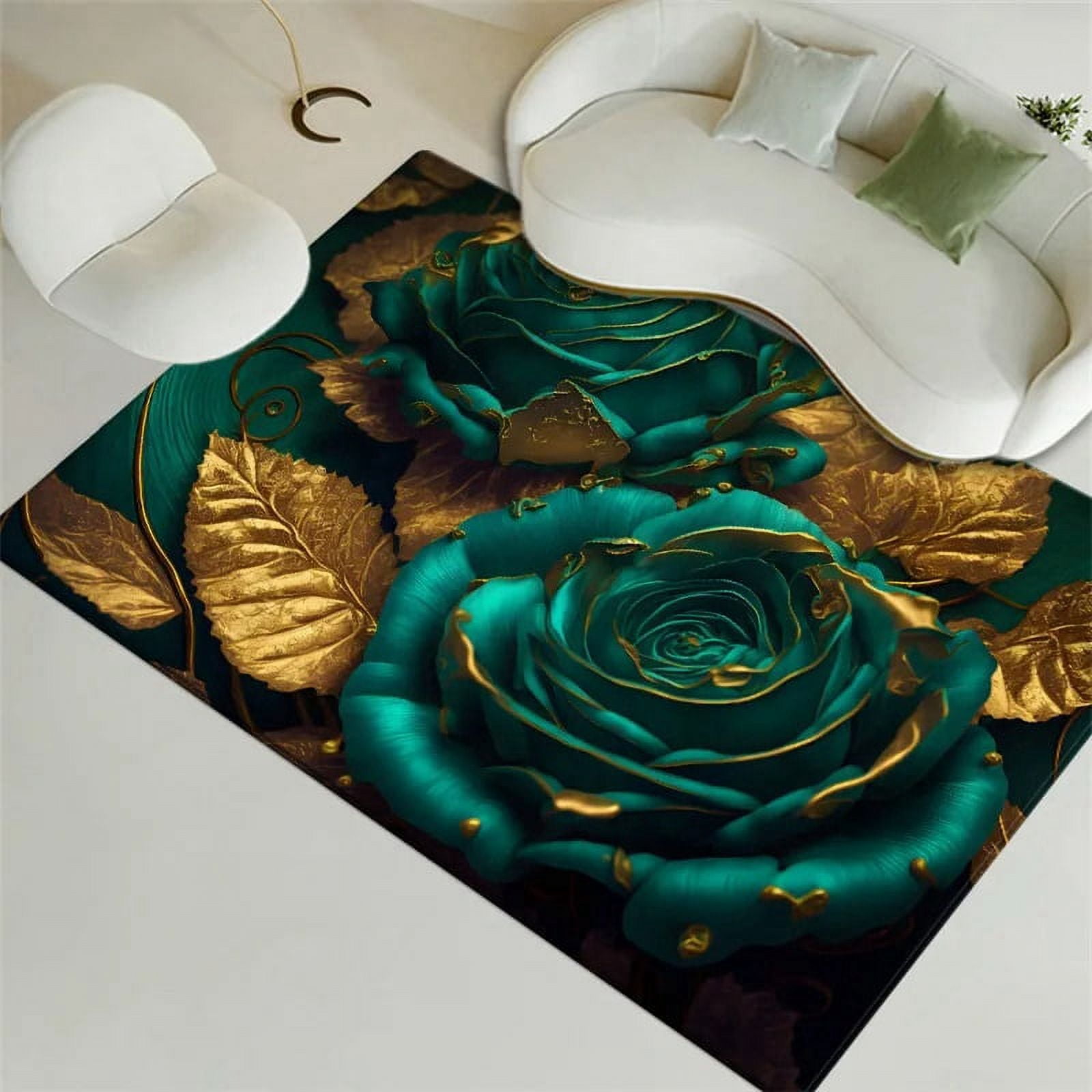Blue Rose Floral 3D Carpet Modern Sofa for Living Room Beautiful Coffee ...