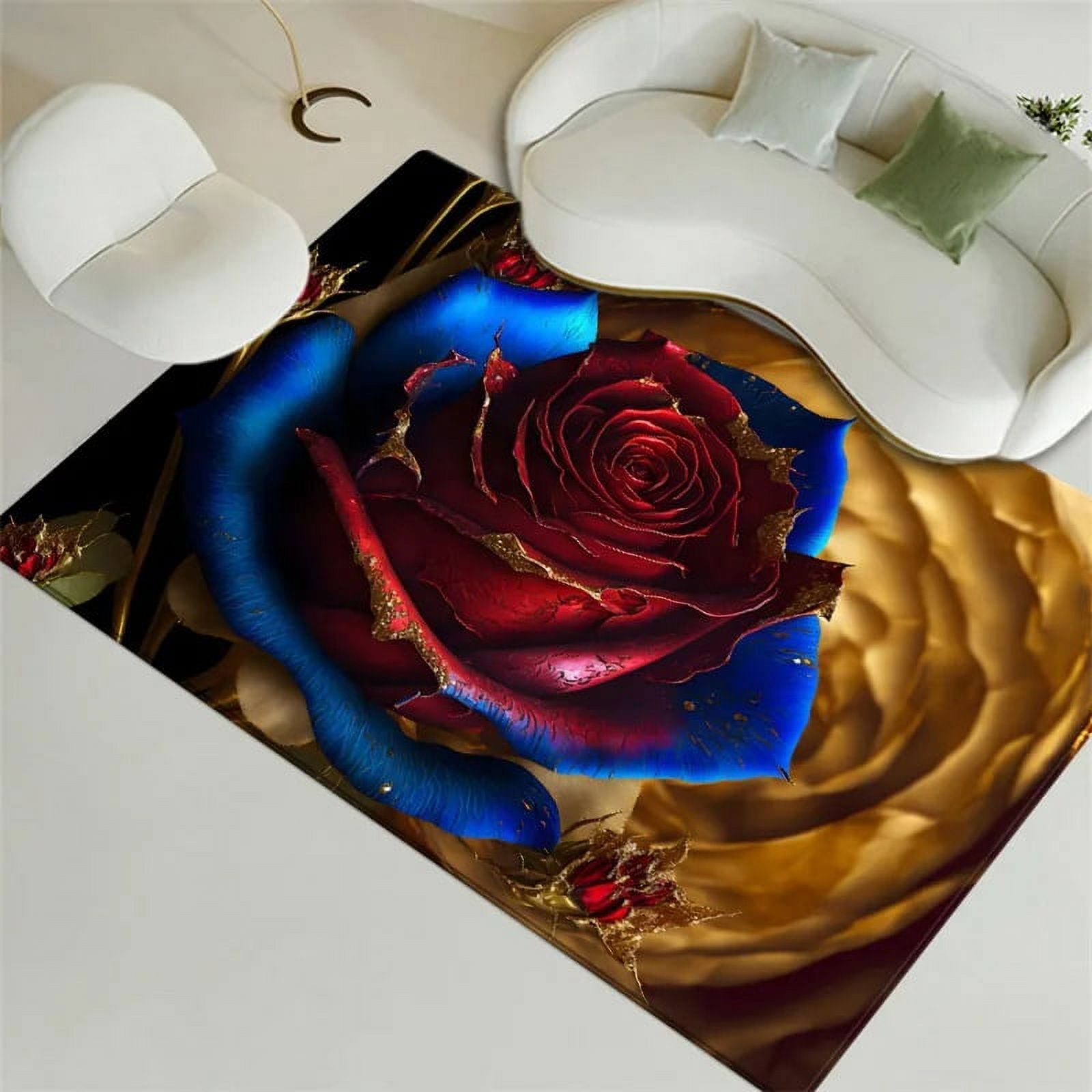Blue Rose Floral 3D Carpet Modern Sofa for Living Room Beautiful Coffee ...