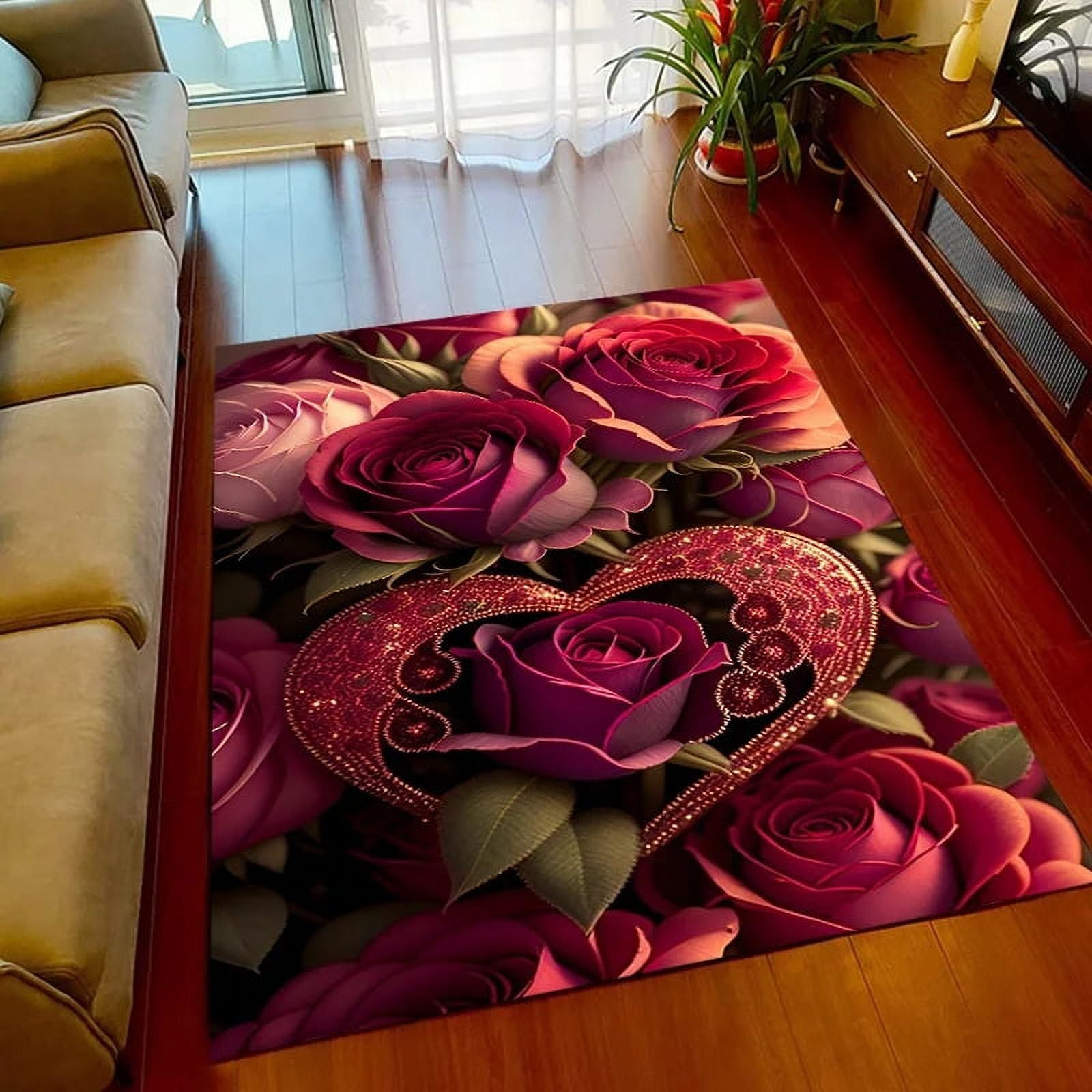 Blue Rose Floral 3D Carpet Modern Sofa for Living Room Beautiful Coffee ...