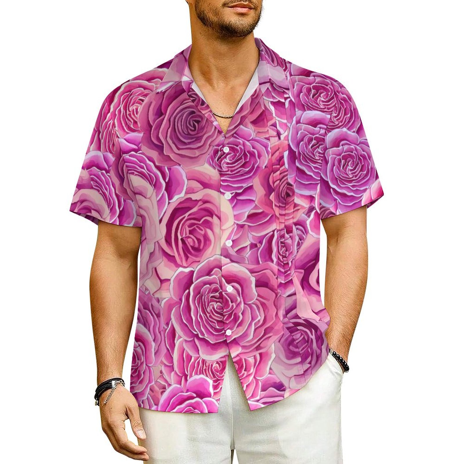 Blue Rose Floral Hawaiian Shirt For Men Beach Vintage Flowers Casual ...