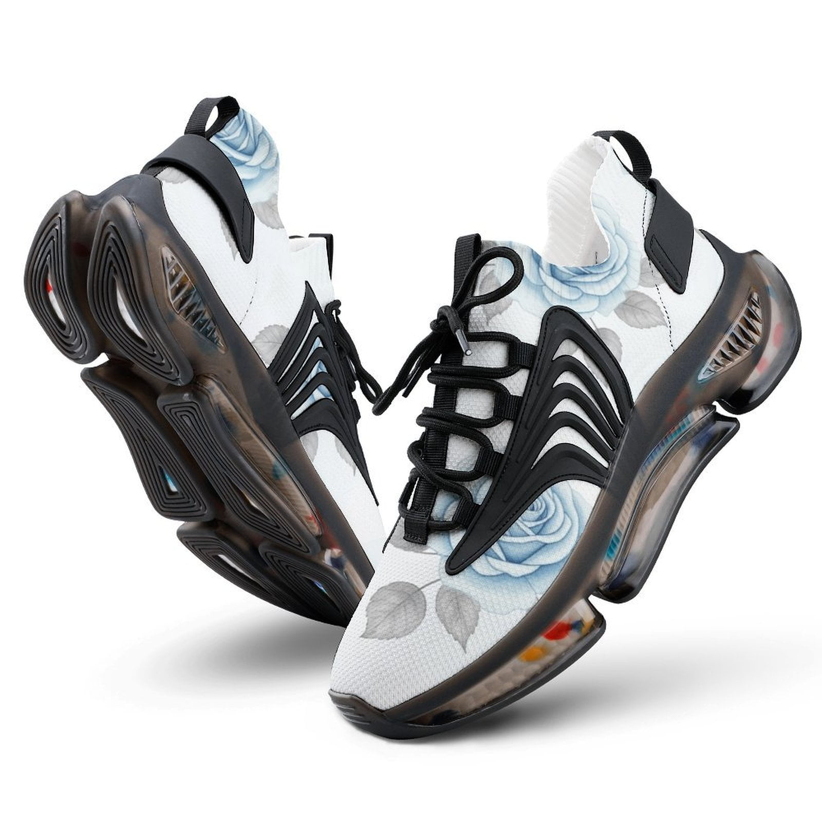 Blue Rose Floral Pattern Walking Shoes for Men Woman Lightweight Tennis ...