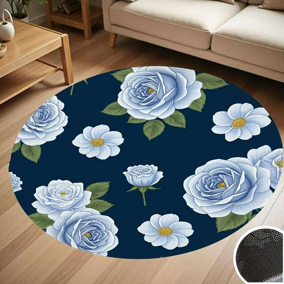 Blue Rose Floral Print Round Carpet Living Room Bedroom Home Decoration ...