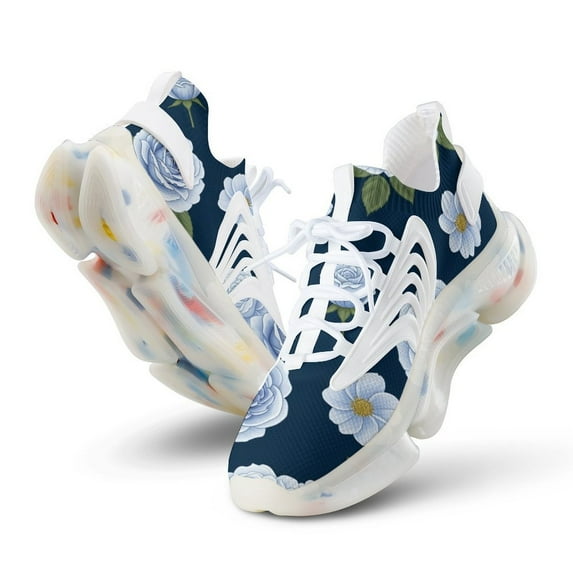 Blue Rose Floral Print Walking Shoes for Men Woman Lightweight Tennis ...