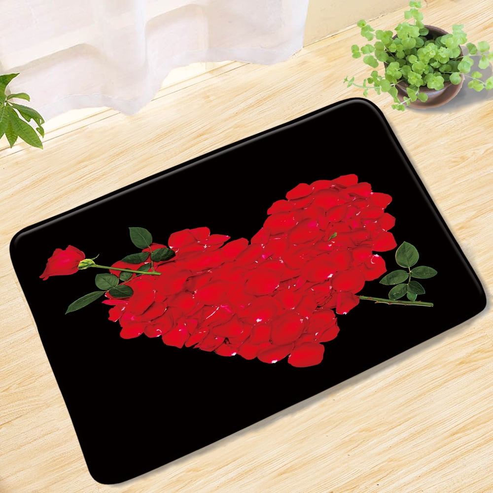 Blue Rose Flower Black And White Striped Background Bath Mats 3 Sets ...