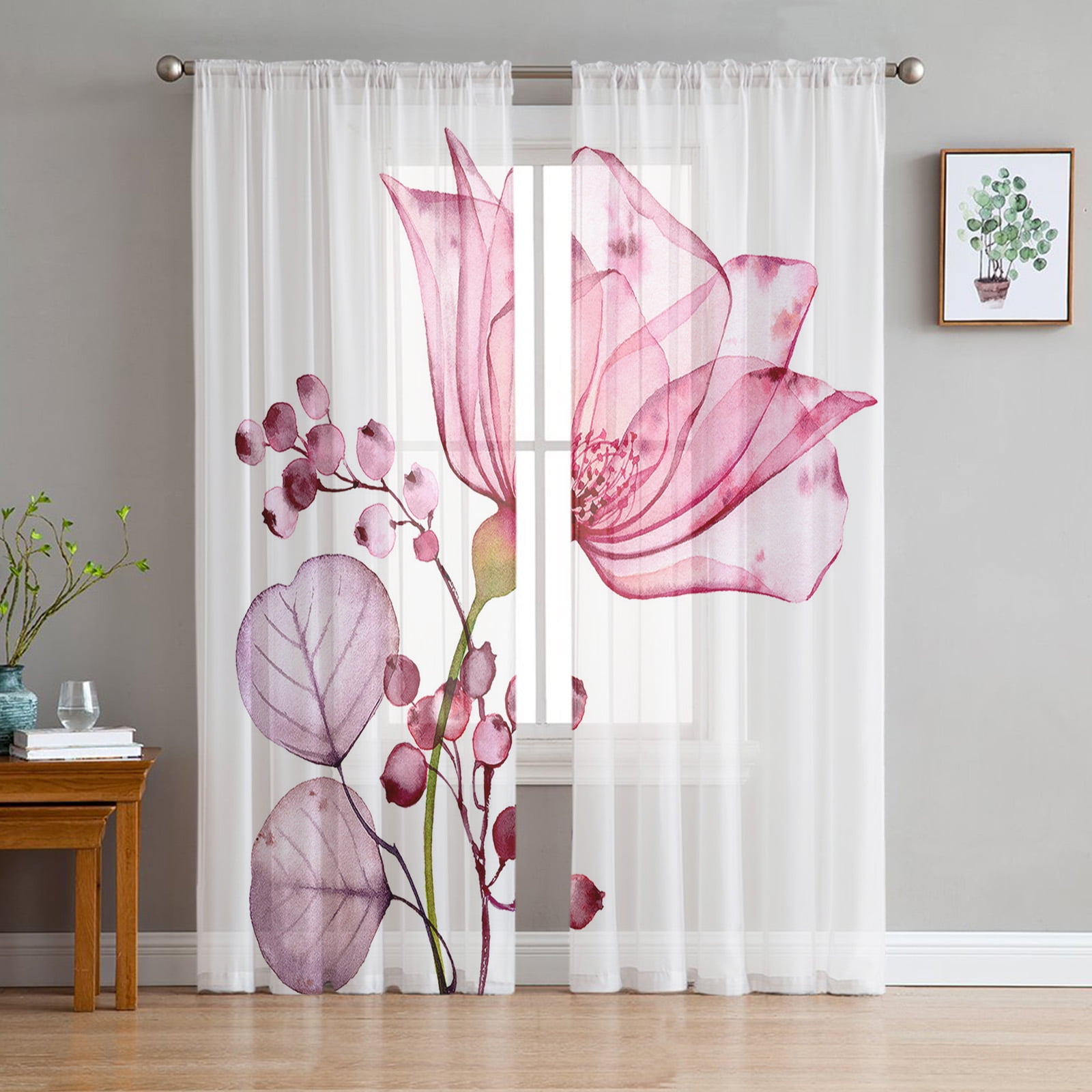 Blue Rose Flower Butterfly Glassy Gauze Curtains For Children's Bedroom ...