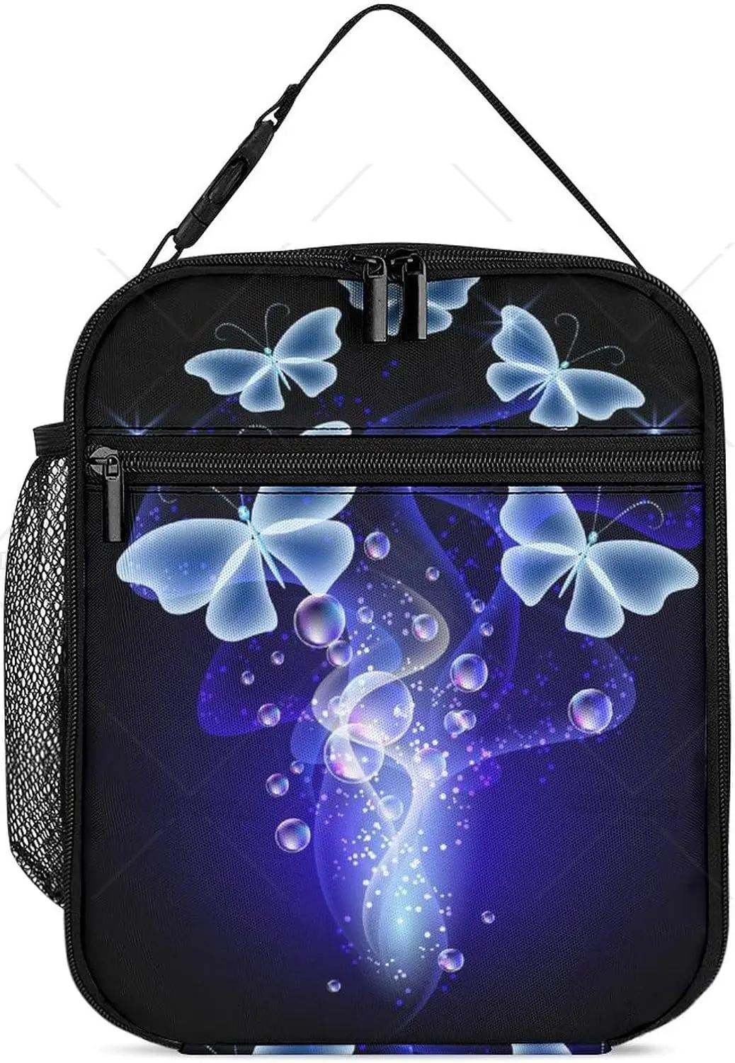 Blue Rose Flower Butterfly Insulated Lunch Bag for Women Portable ...