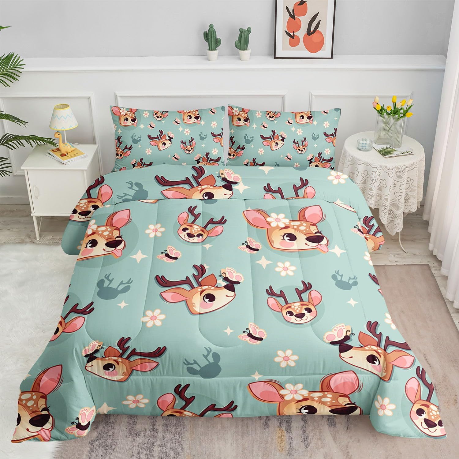 Blue Rose Flower Comforter Set Retro Floral Printed Bedding Set with 1 ...