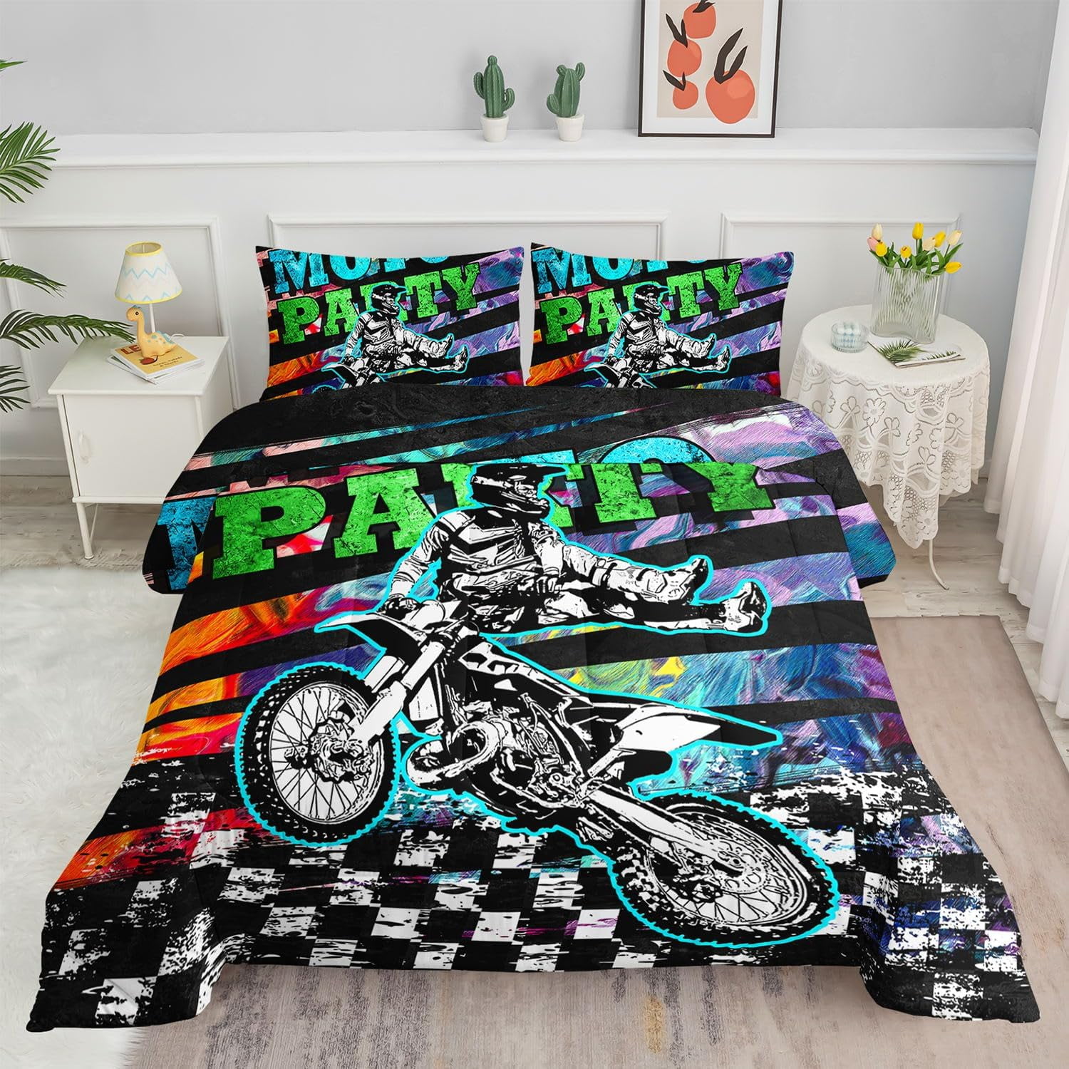 Blue Rose Flower Comforter Set Retro Floral Printed Bedding Set with 1 ...