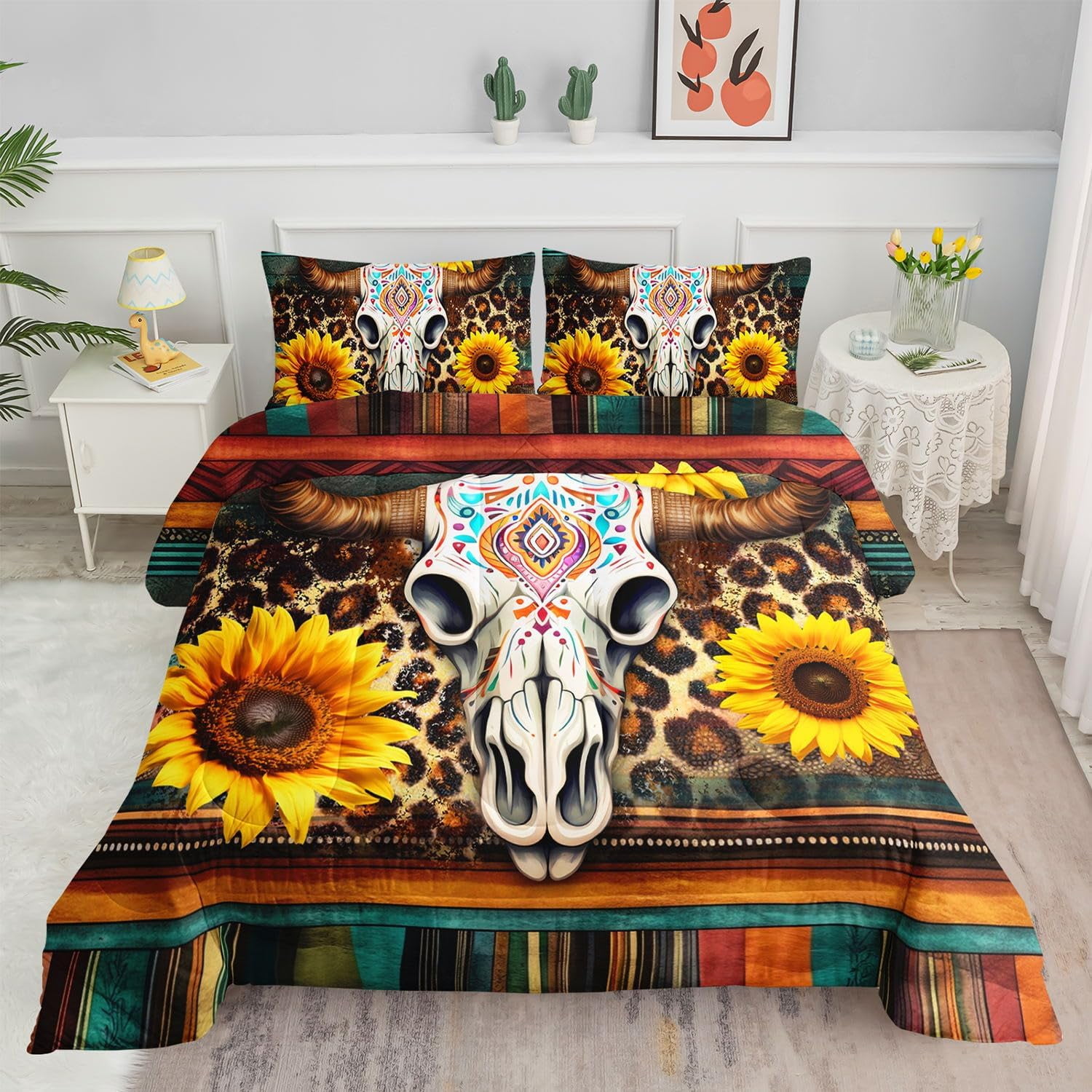 Blue Rose Flower Comforter Set Retro Floral Printed Bedding Set with 1 ...