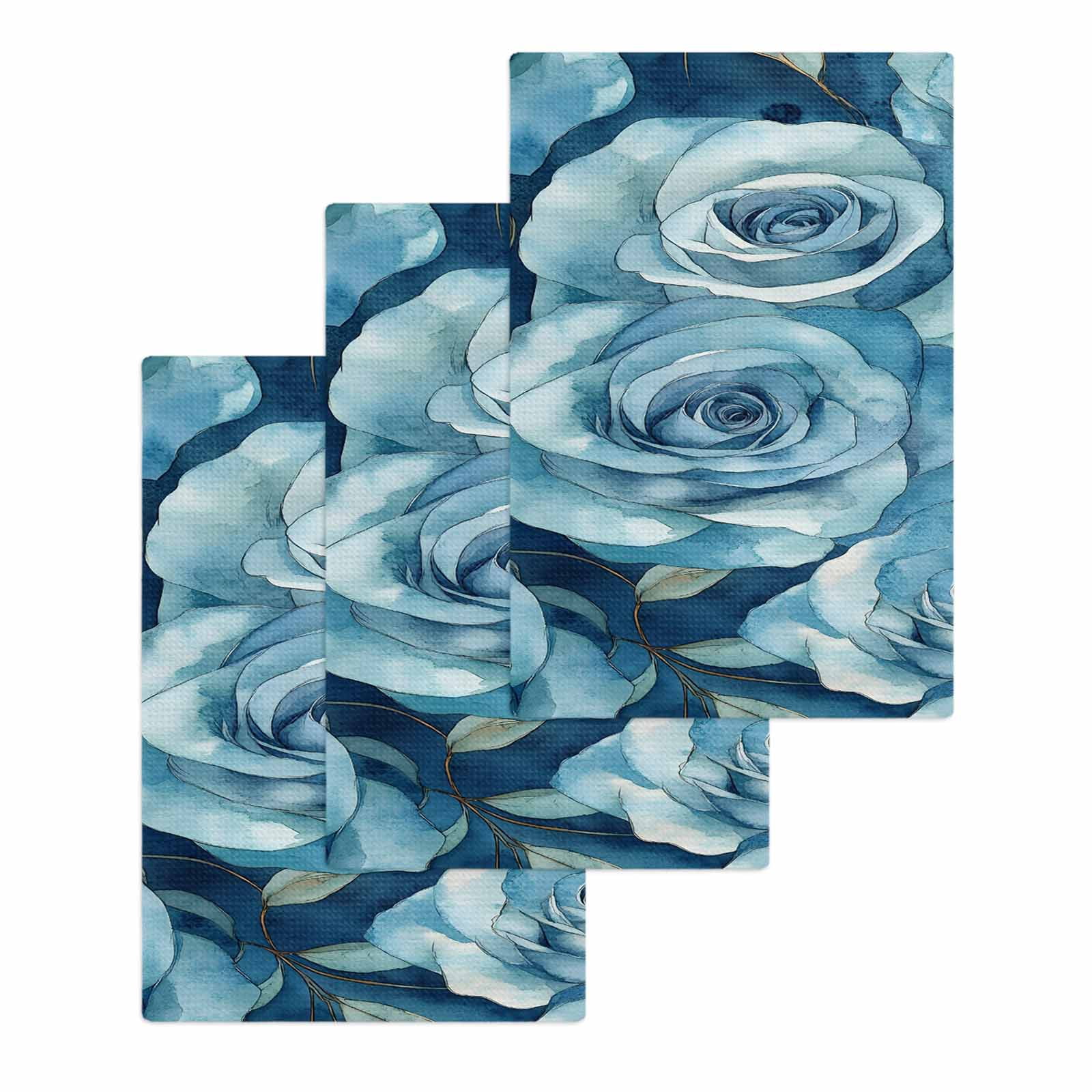 Blue Rose Flower Kitchen Dish Towels for Drying Dishes Set of 3 ...