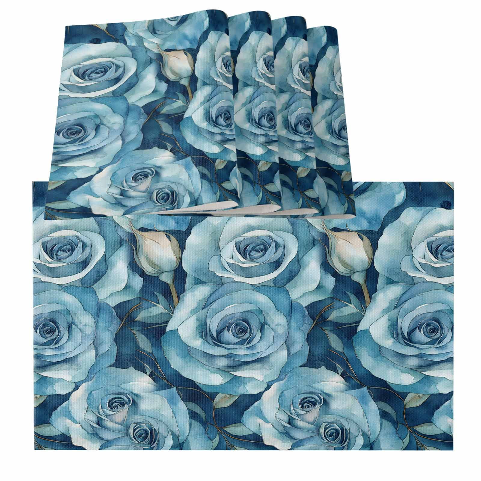 Blue Rose Flower Placemats for Dinning Table Set of 6, Vintage Modern ...