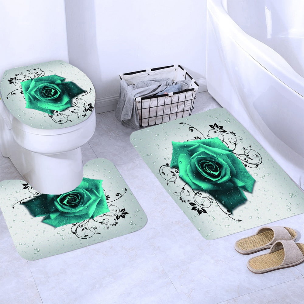 Blue Rose Flower Shower Curtains with Flowers Art Bathroom Curtain Set ...