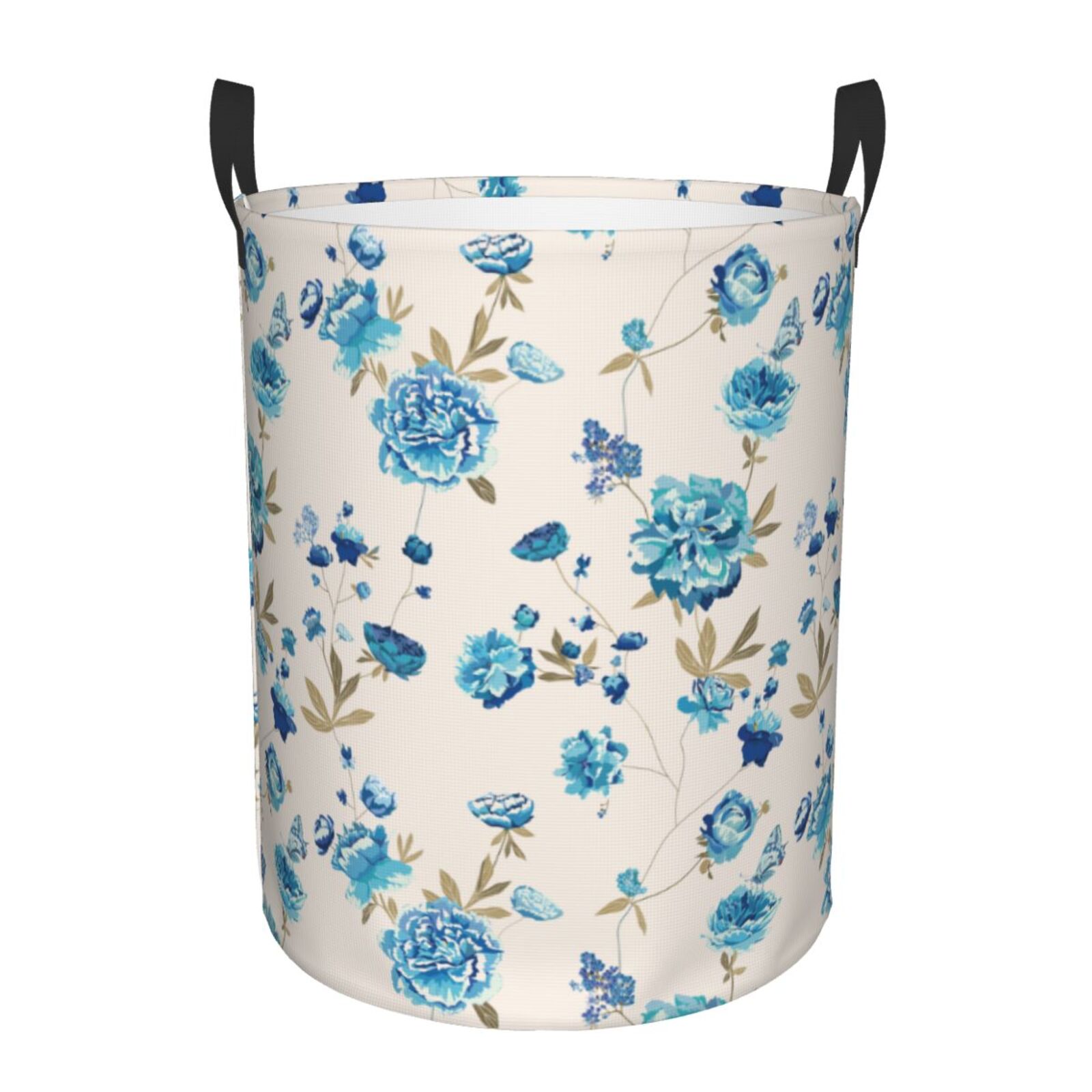 Blue Rose Flowers Laundry Basket with Handles - Freestanding Laundry ...