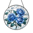 Blue Rose Glass Suncatcher Round Window Hanging, Elegant Floral Bloom ...