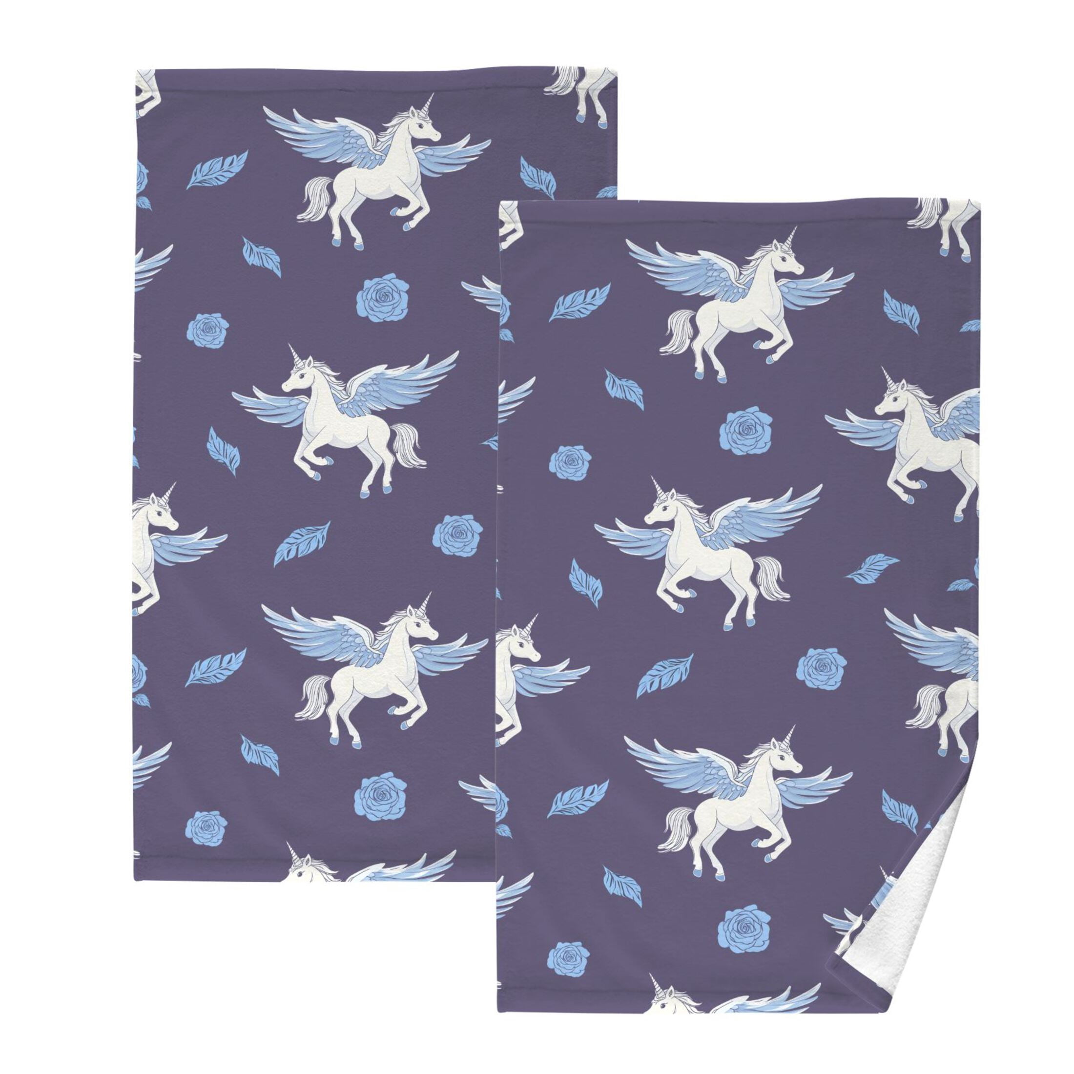 Blue Rose Horse Pattern Cotton Towel Set Face Hand Towels 2 Pack Soft ...