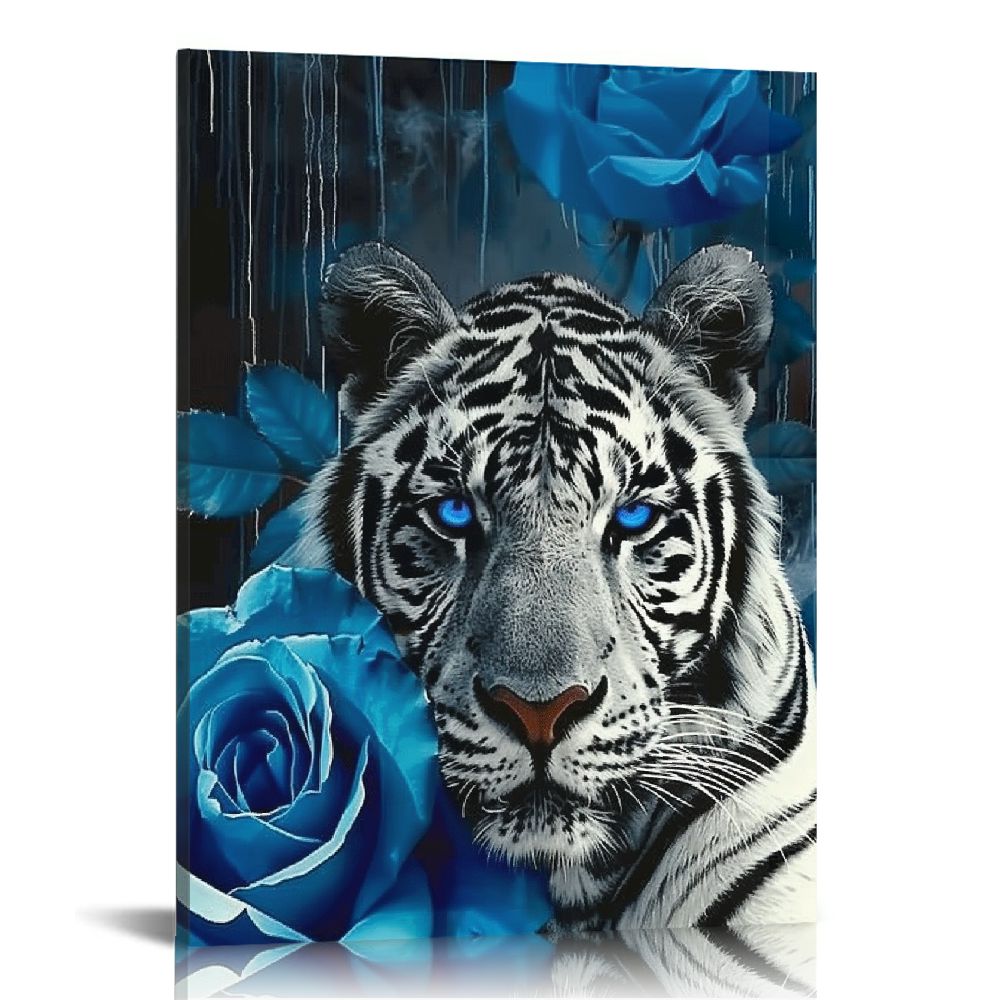 Blue Rose and Leopard Canvas Wall Art and Leopard and Blue Rose ...