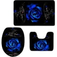 Blue Rose Pattern Non Slip Toilet Seat Cover+ Bath Mat+ Lid Covers Home ...