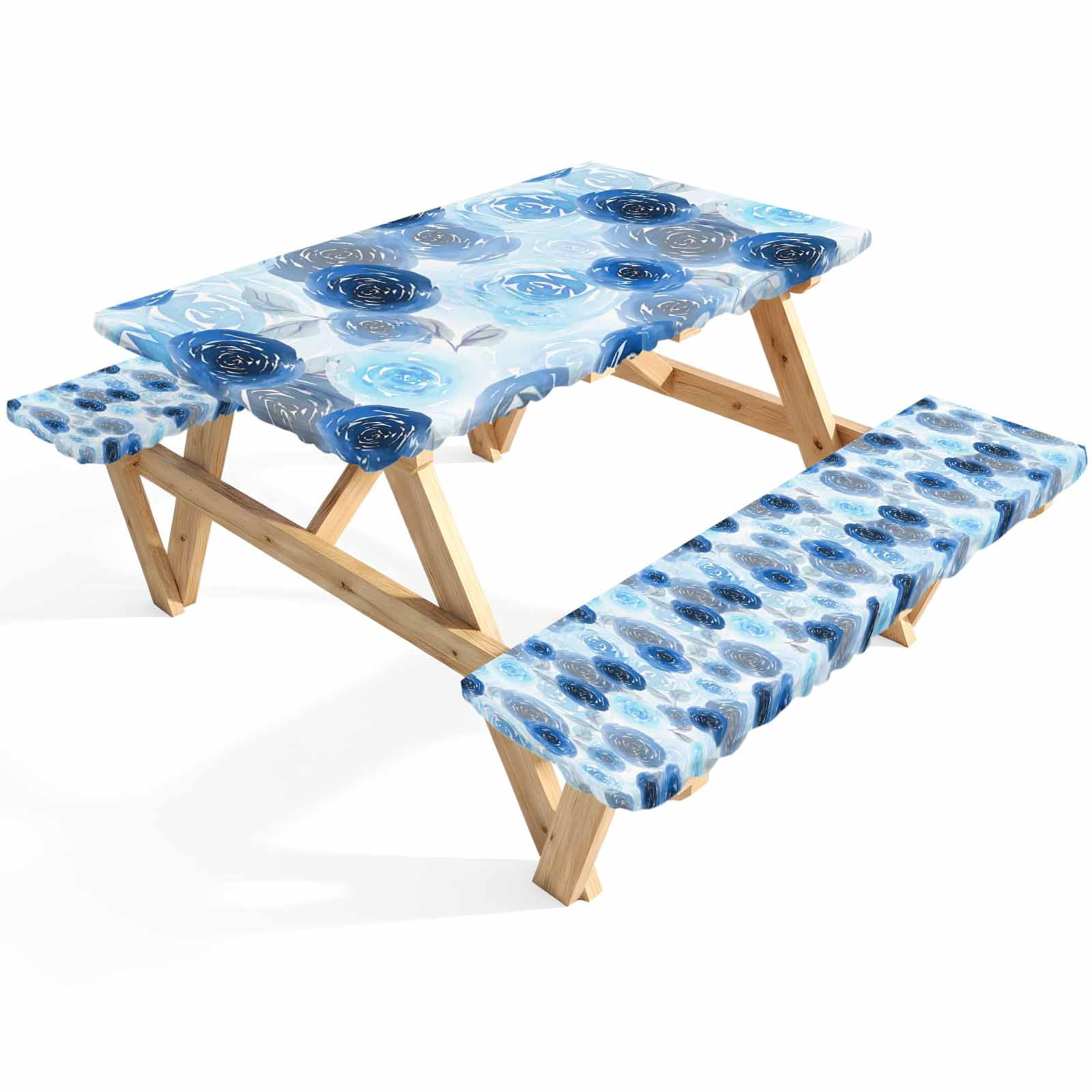 Blue Rose Picnic Table Cover with Bench Covers Spring Florals Garden ...