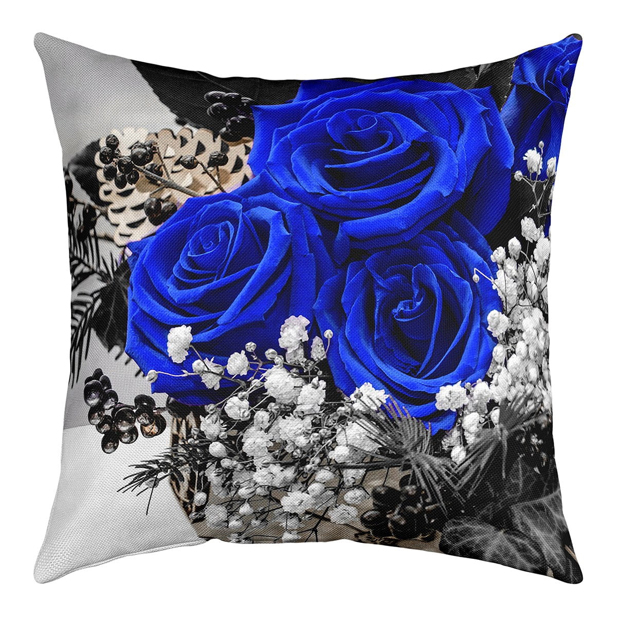 Blue Rose Pillow Cover 24x24 Inch, Romantic Valentine's Day Throw ...