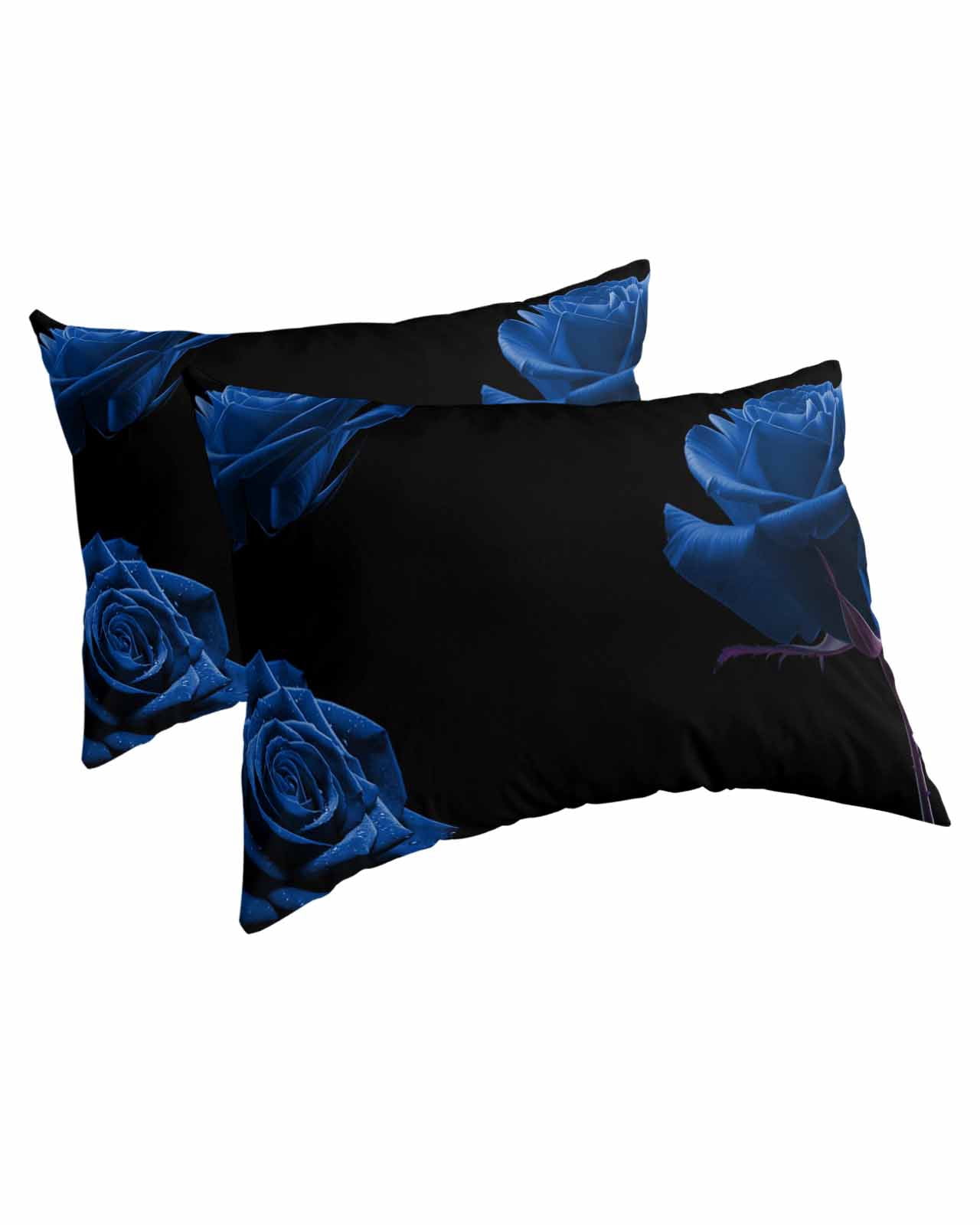 Blue Rose Pillow Covers Queen Size 2 Pack, Vintage Abstract Garden ...