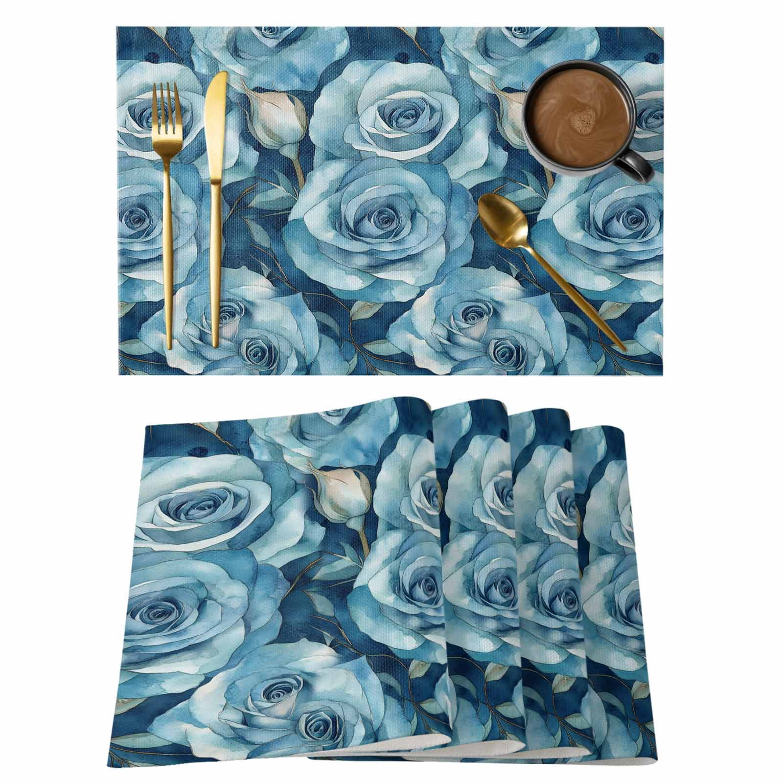 Blue Rose Placemats Set of 8, Spring Romantic Flower Floral Plant ...