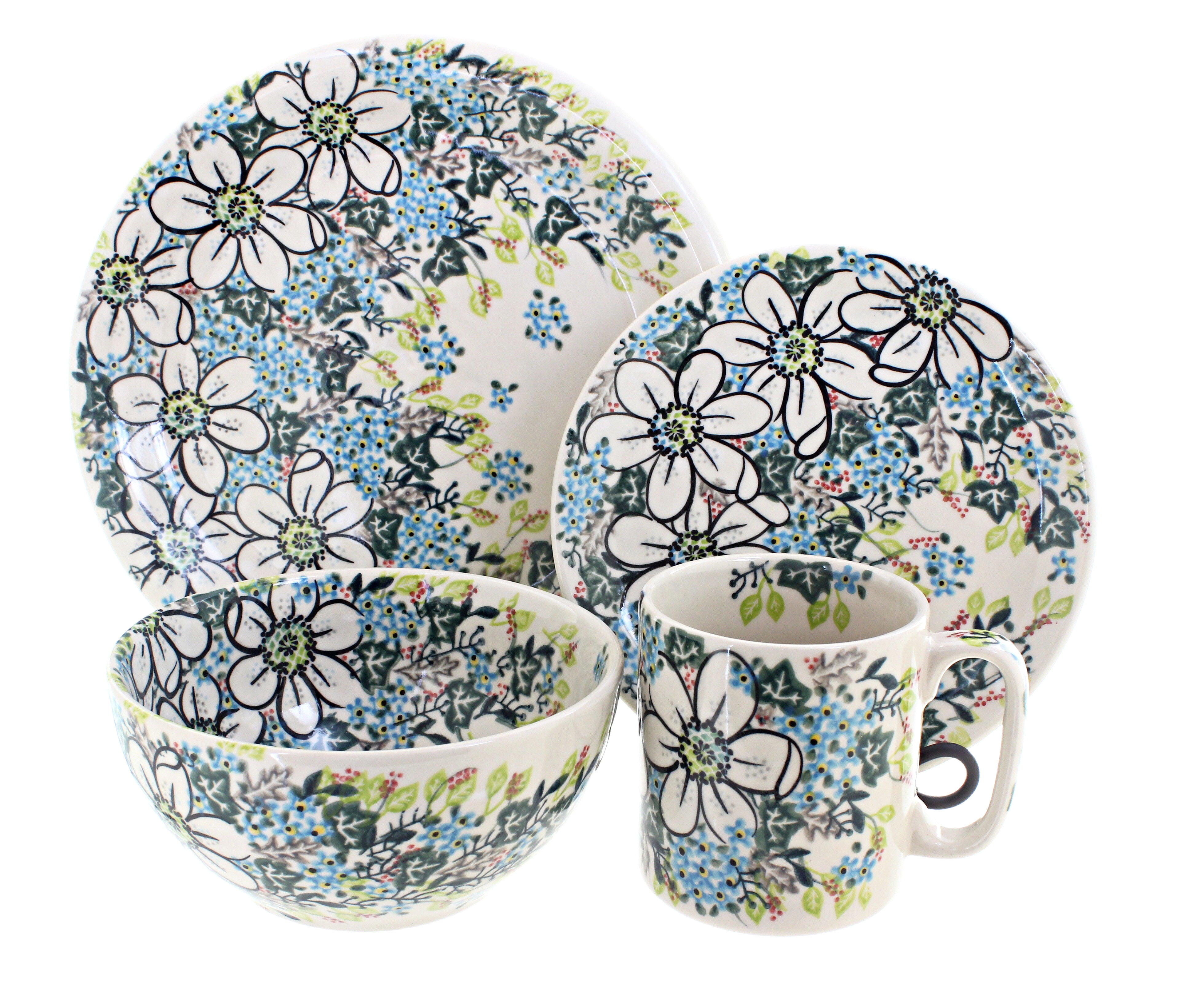 Blue Rose Polish Pottery Ariel 16 Piece Dinnerware Set - Walmart.com