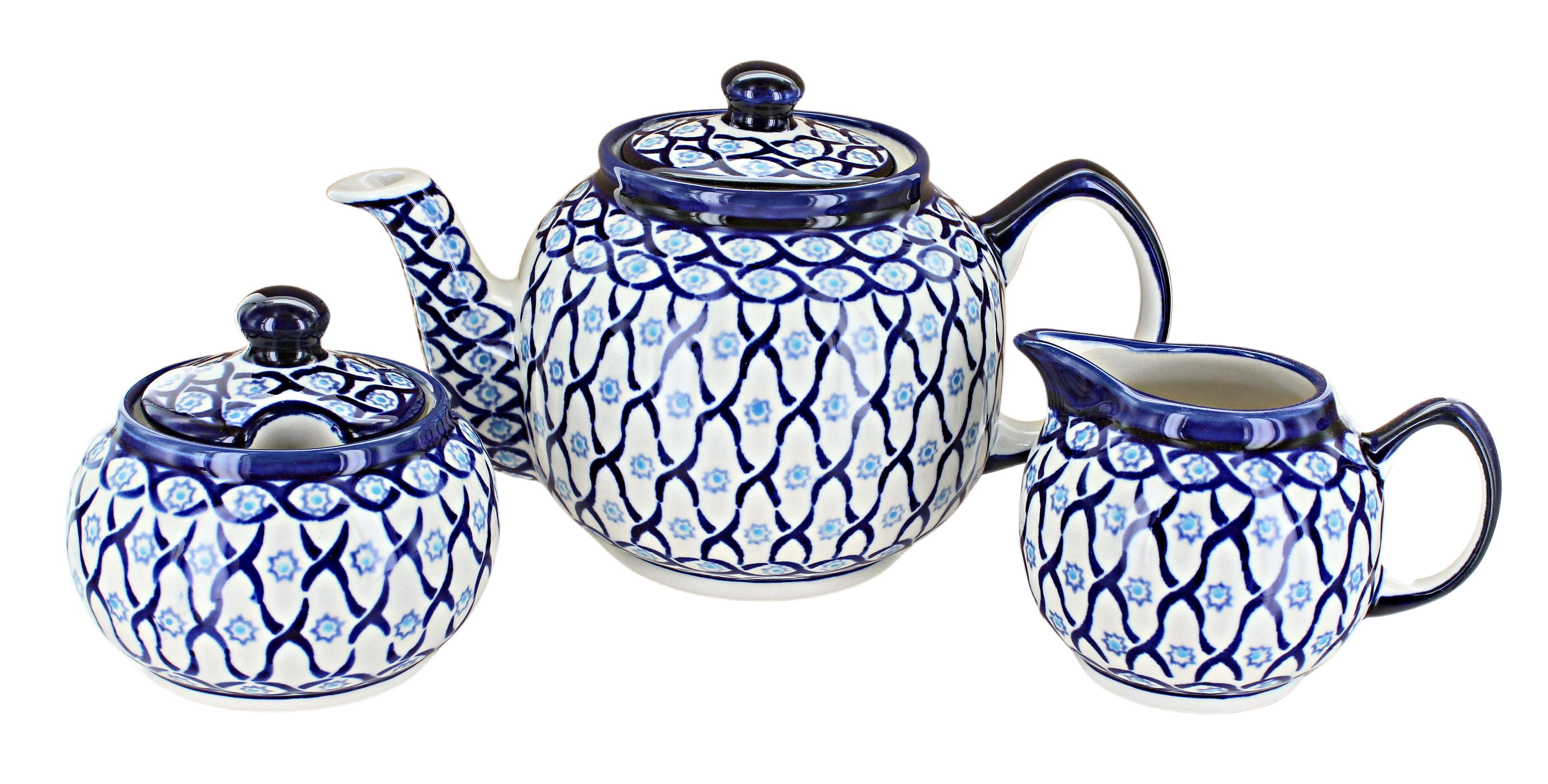 Blue Rose Polish Pottery Atlas Three Piece Tea Set - Walmart.com