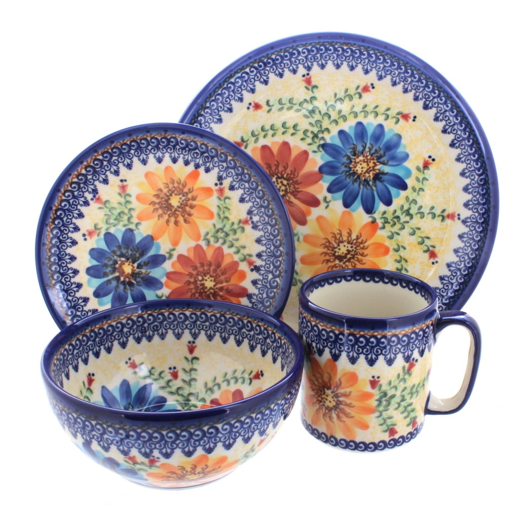 Blue Rose Polish Pottery Autumn Burst 16 Piece Dinner Set - Walmart.com