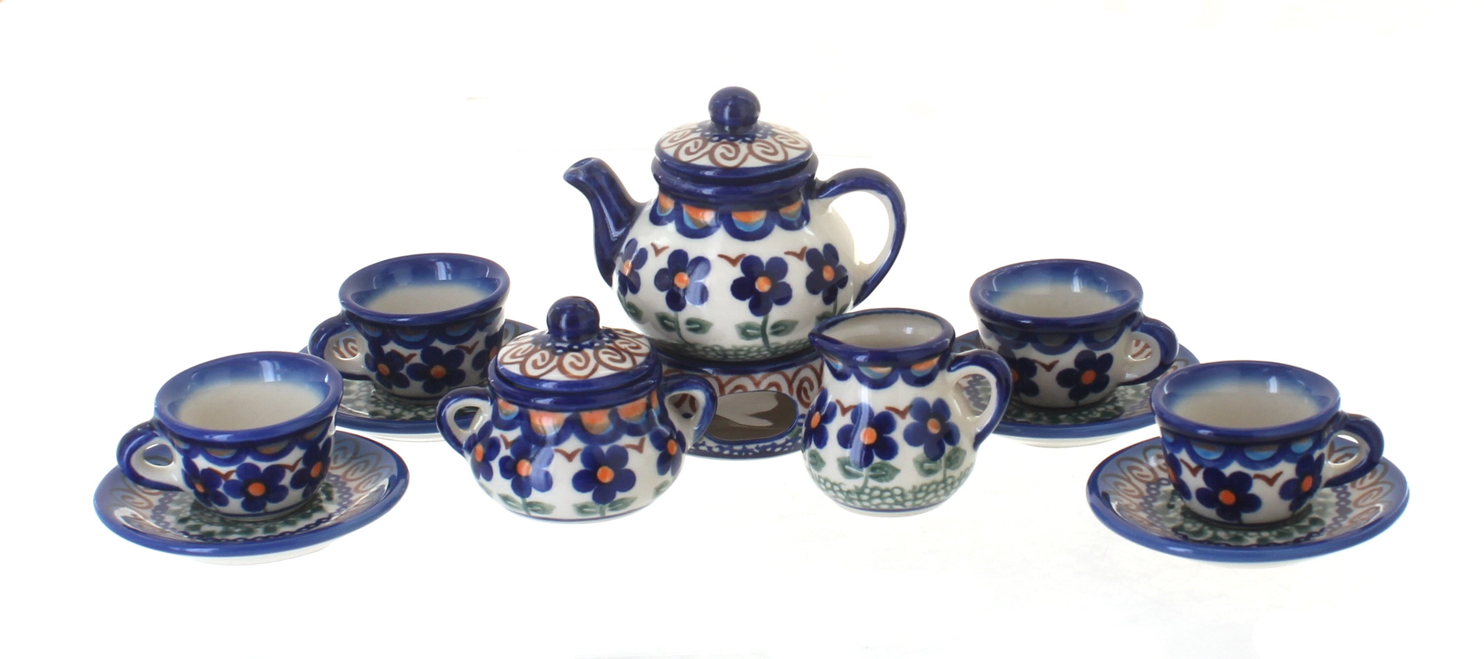 Blue Rose Polish Pottery Aztec Flower Miniature Tea Set - Walmart.com