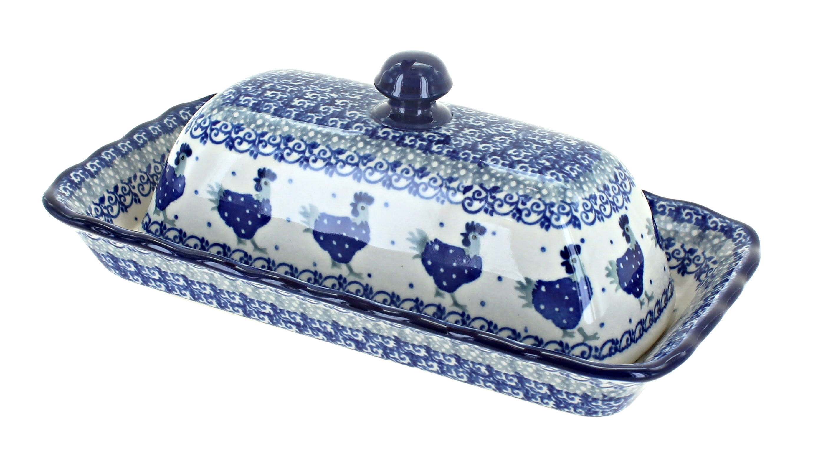 Blue Rose Polish Pottery Barnyard Rooster Butter Dish - Walmart.com
