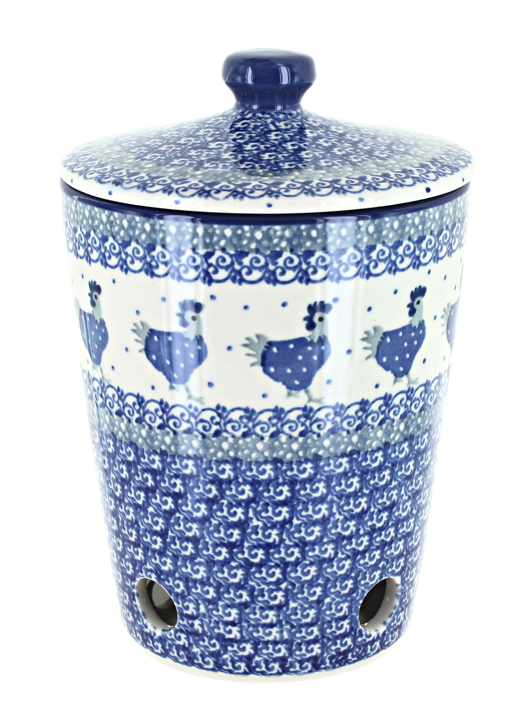 Blue Rose Polish Pottery Barnyard Rooster Garlic Keeper - Walmart.com